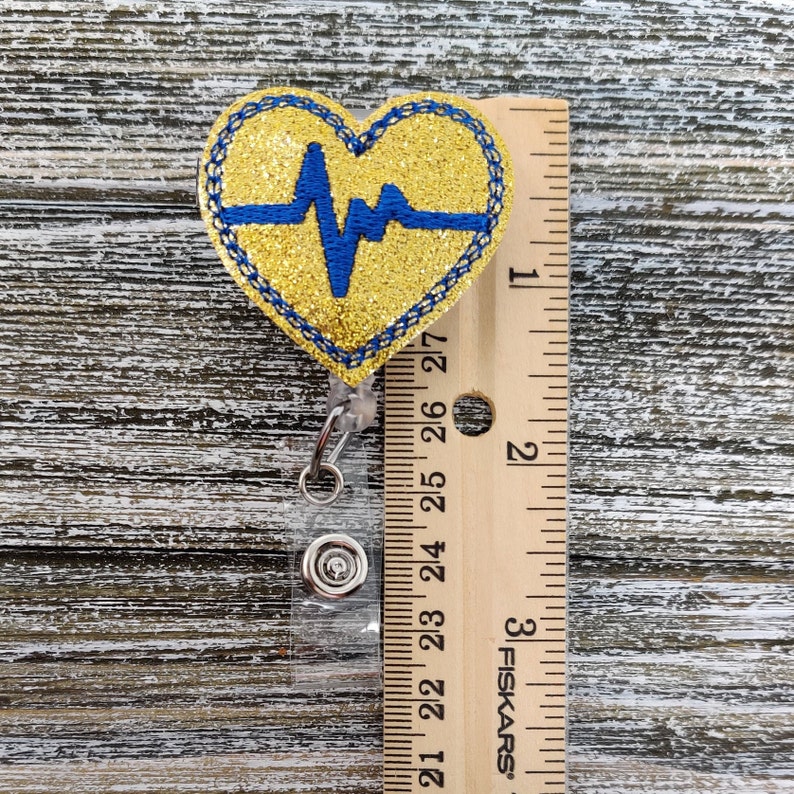 Gold Glitter and Blue EKG Heart Badge Holder EKG Heart Badge - Etsy
