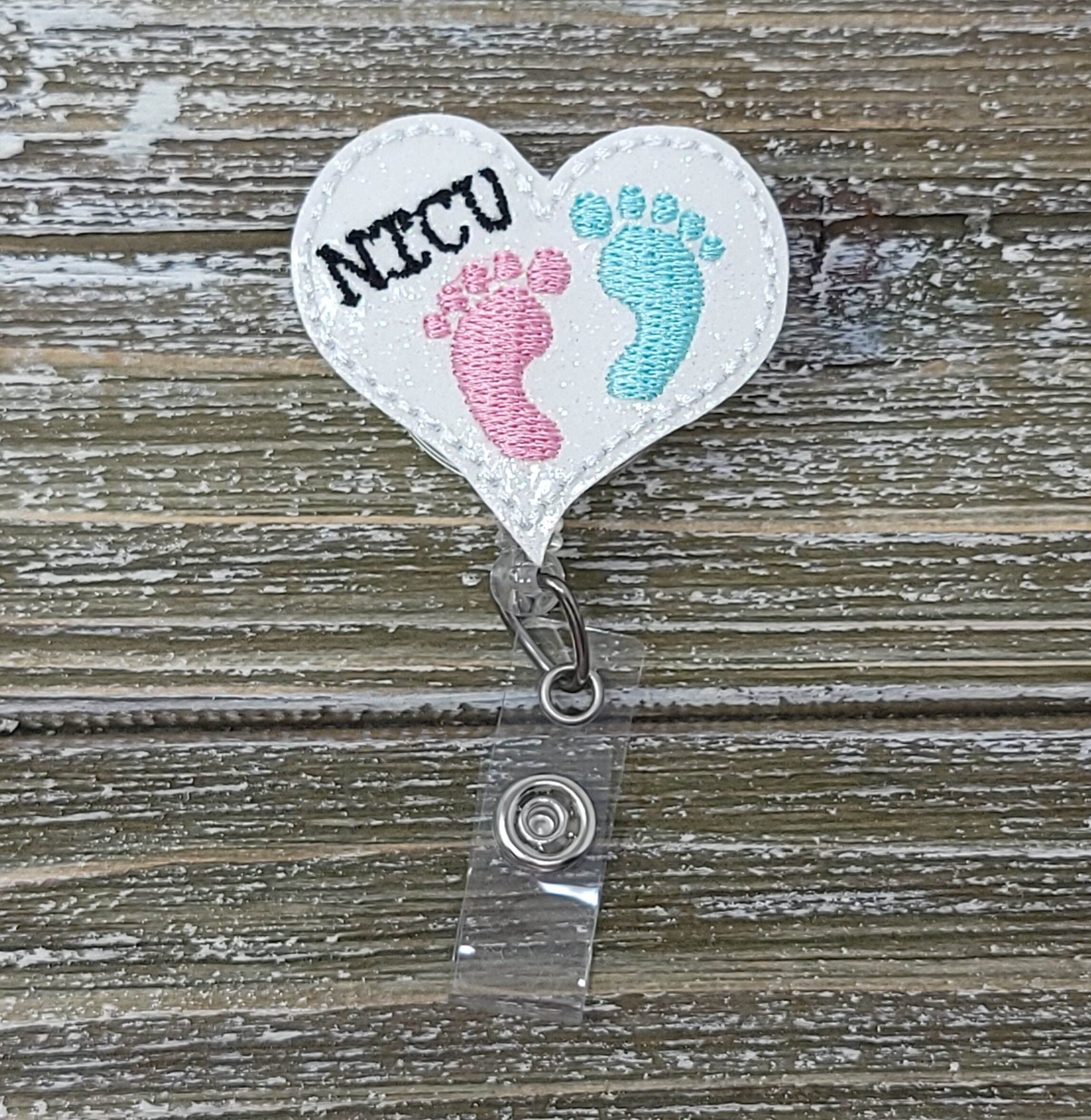 White Glitter Vinyl NICU Heart Badge Holder NICU Badge | Etsy