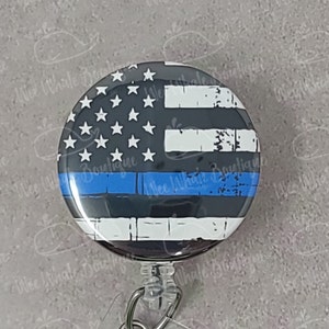 Thin Blue Line Distressed Flag Badge Holder, Thin Blue Line Badge ...