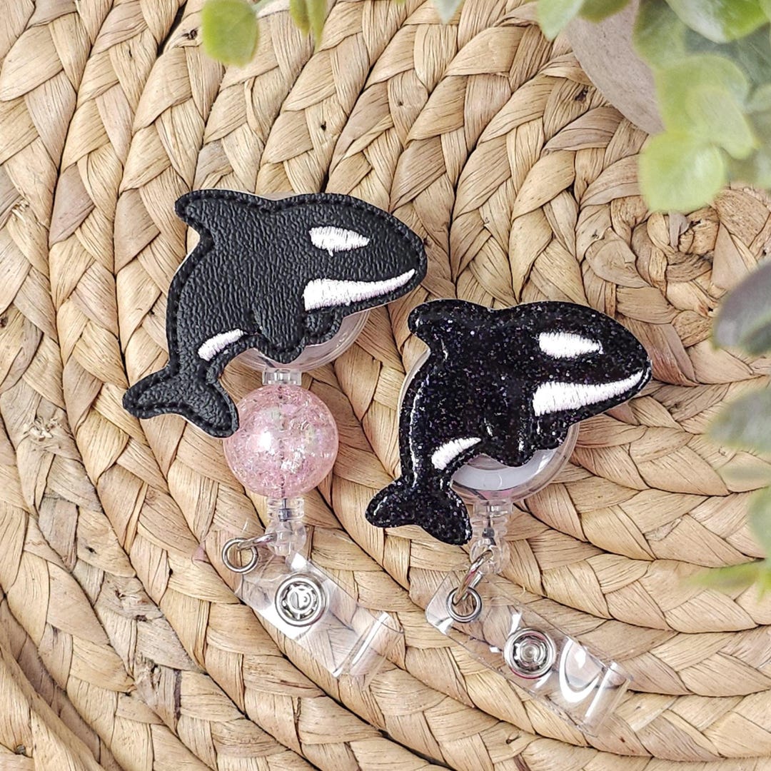 Black Orca Whale Retractable Badge Holder, Orca Whale Badge Reel Topper ...
