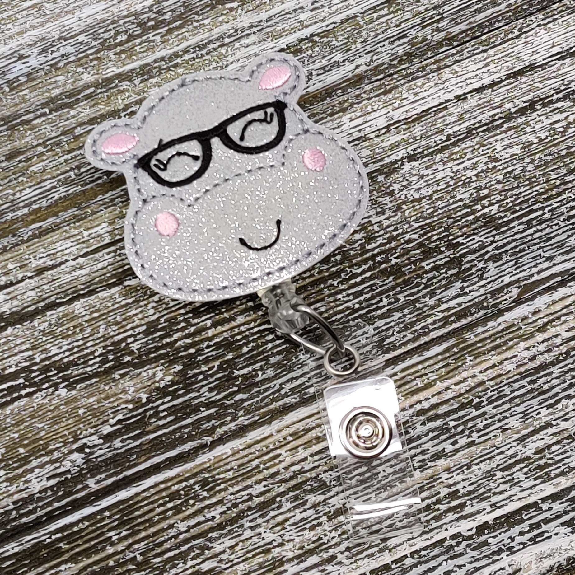 Silver Glitter Vinyl Nerdy Hippo Badge Holder Hippo Badge - Etsy