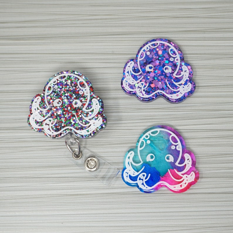 Glitter Resin Octopus Badge Holder Octopus Badge Reel - Etsy