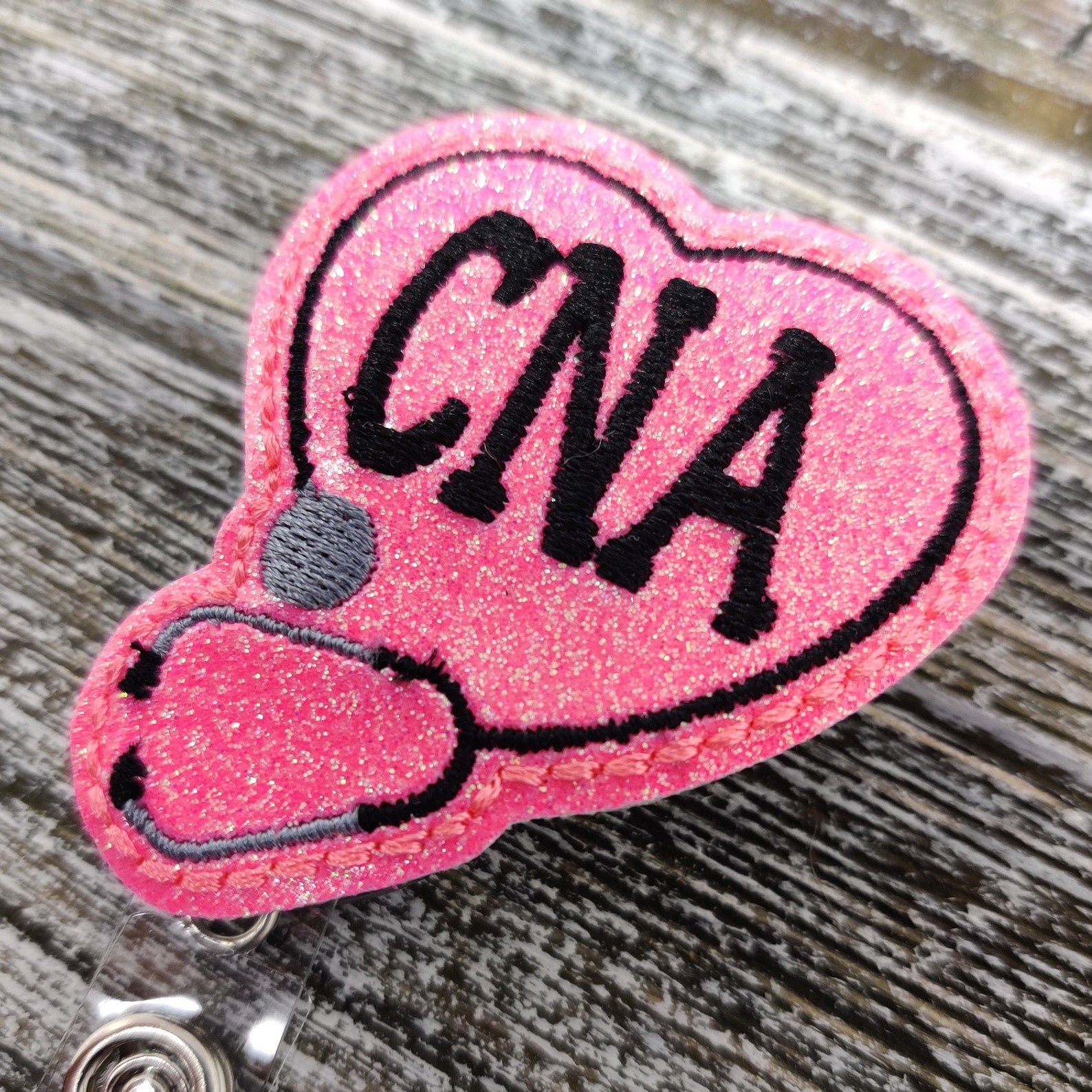 Bright Pink Glitter Vinyl CNA Stethoscope Heart Badge Holder - Etsy