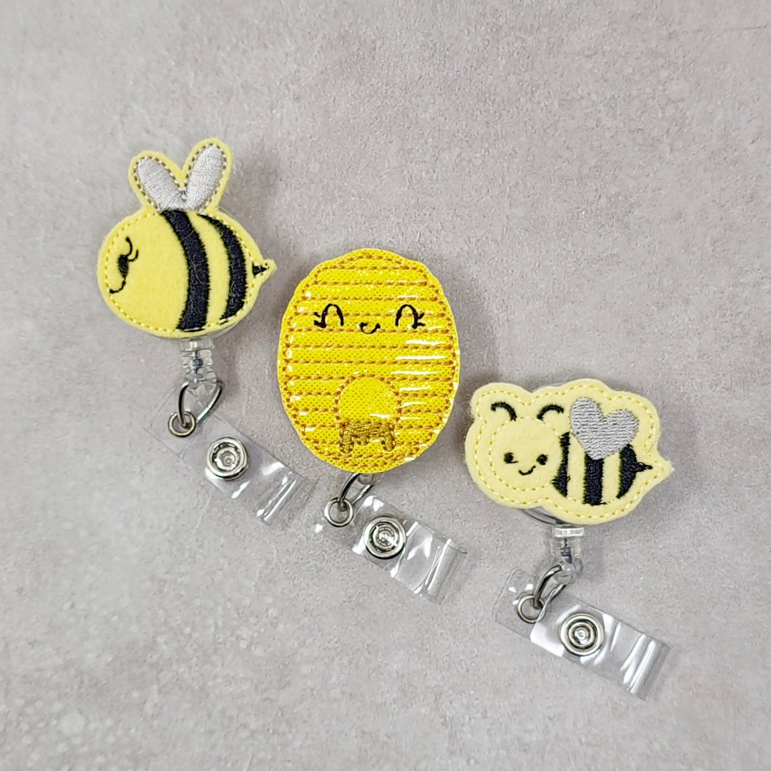 Yellow Bee Badge Holder, Bee Badge Reel, Bee Hive Badge Holder, Bee ...