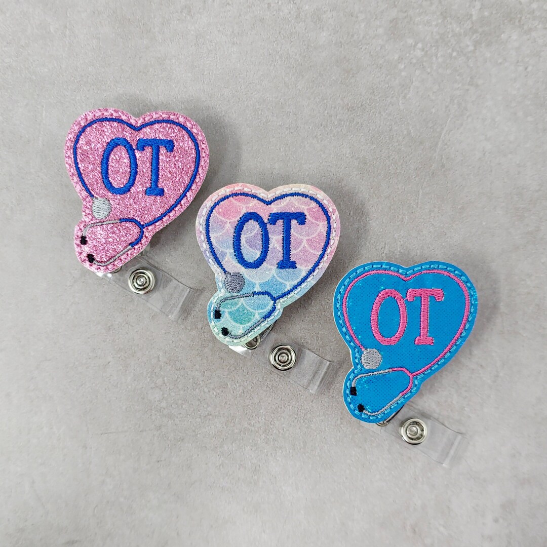 Glitter Vinyl OT Stethoscope Heart Badge Holder, Occupational Therapist ...
