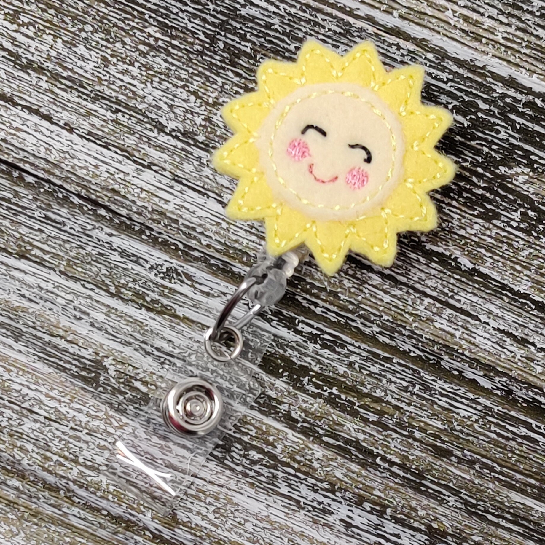 Yellow Felt Sunshine Retractable Badge Holder Sunshine Badge - Etsy