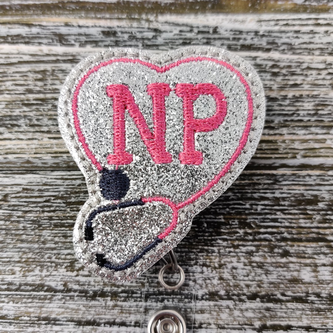 Silver Glitter Vinyl Nurse Practitioner Badge Holder, Nurse ...