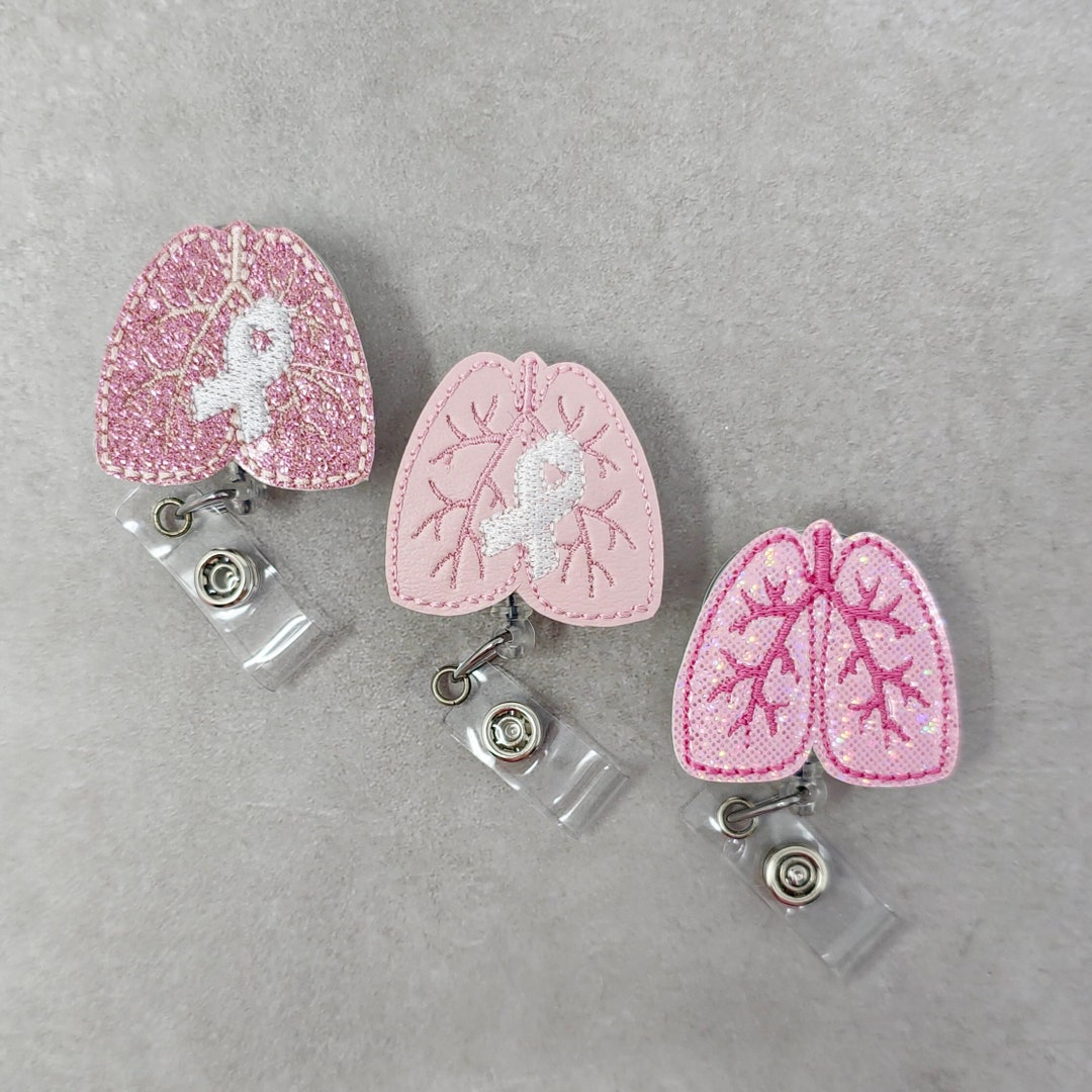 Pink Lung Cancer Ribbon Badge Holder, Lung Cancer Badge Holder, Lung ...