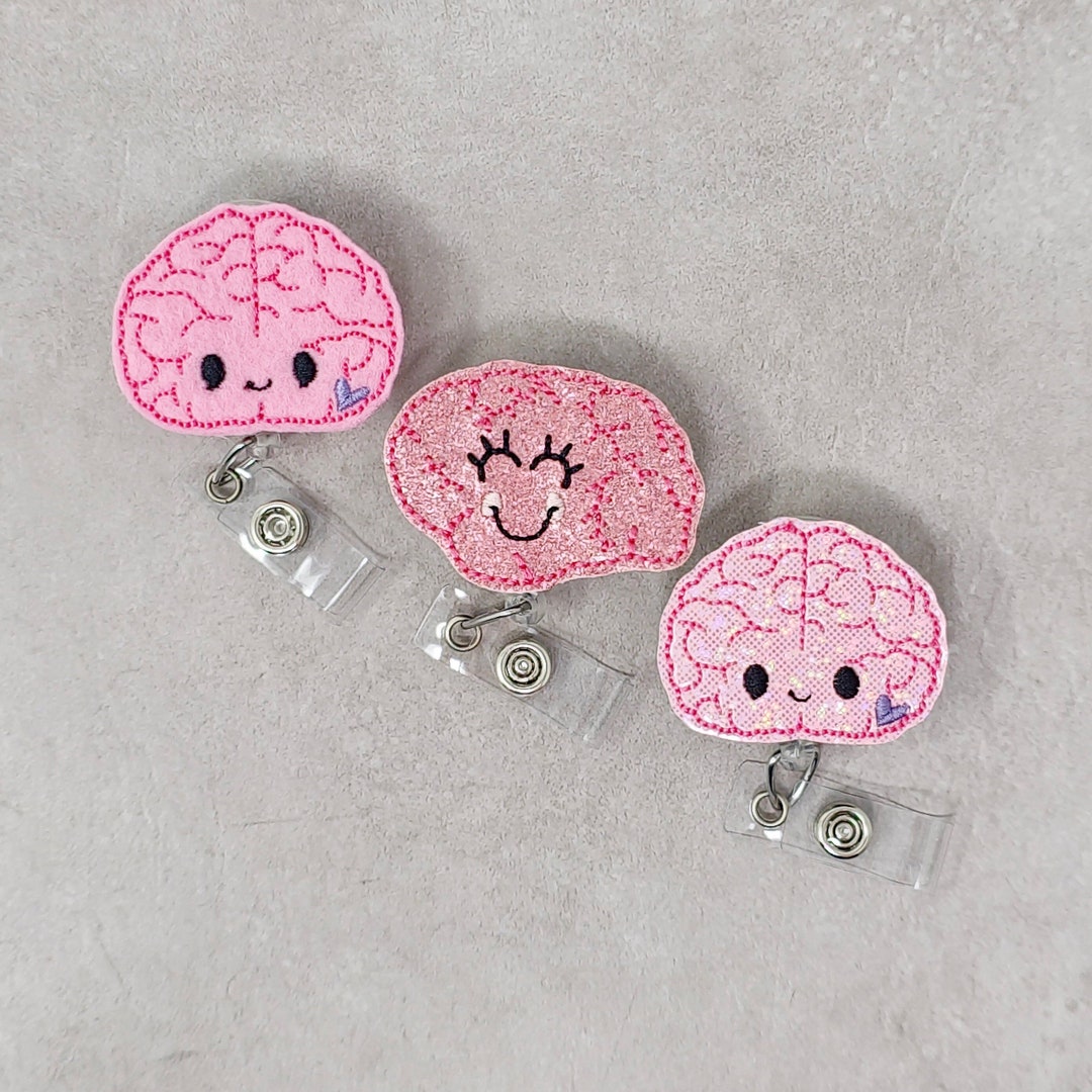 Pink Smiley Brain Retractable Badge Holder, Brain Retractable Badge ...