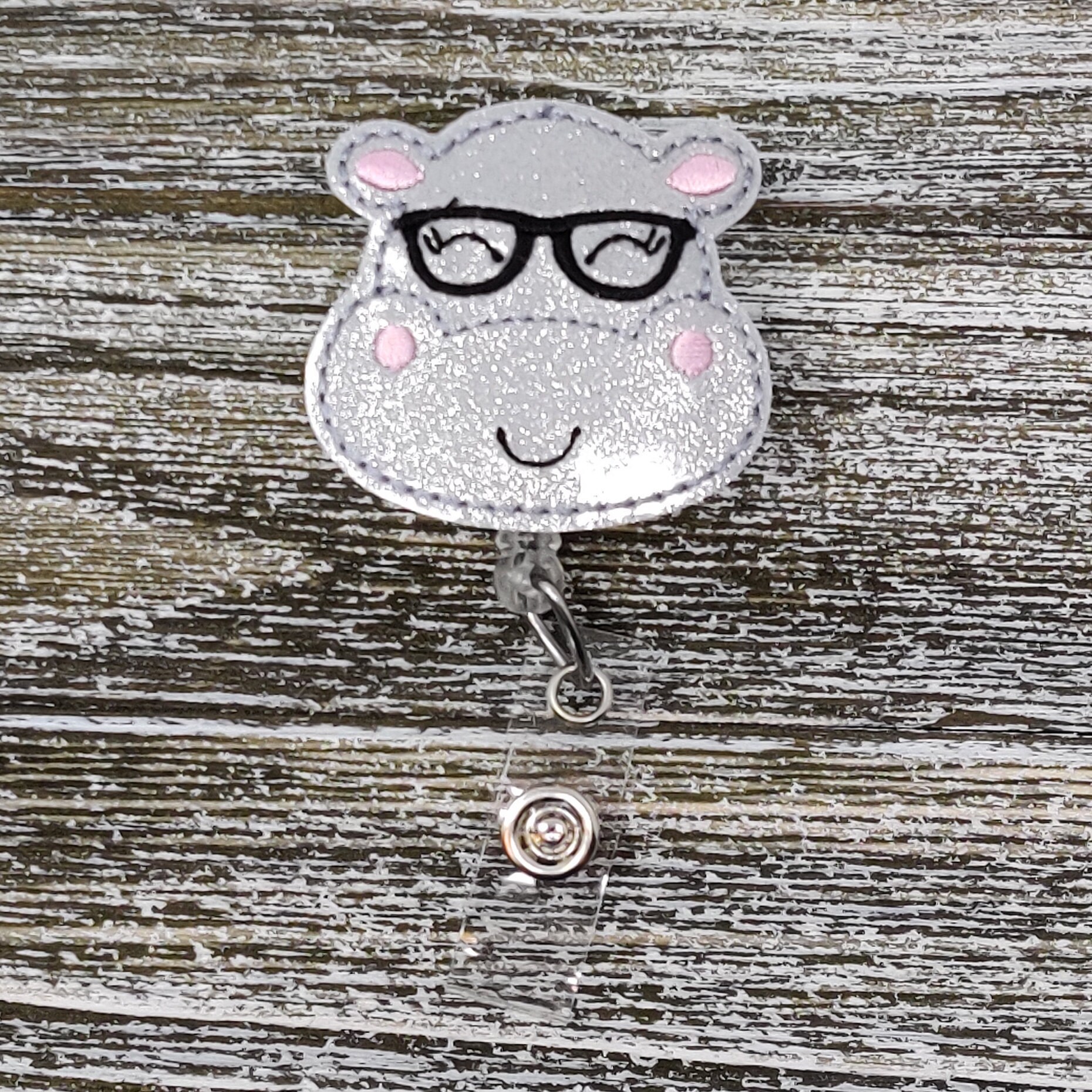 Silver Glitter Vinyl Nerdy Hippo Badge Holder Hippo Badge - Etsy