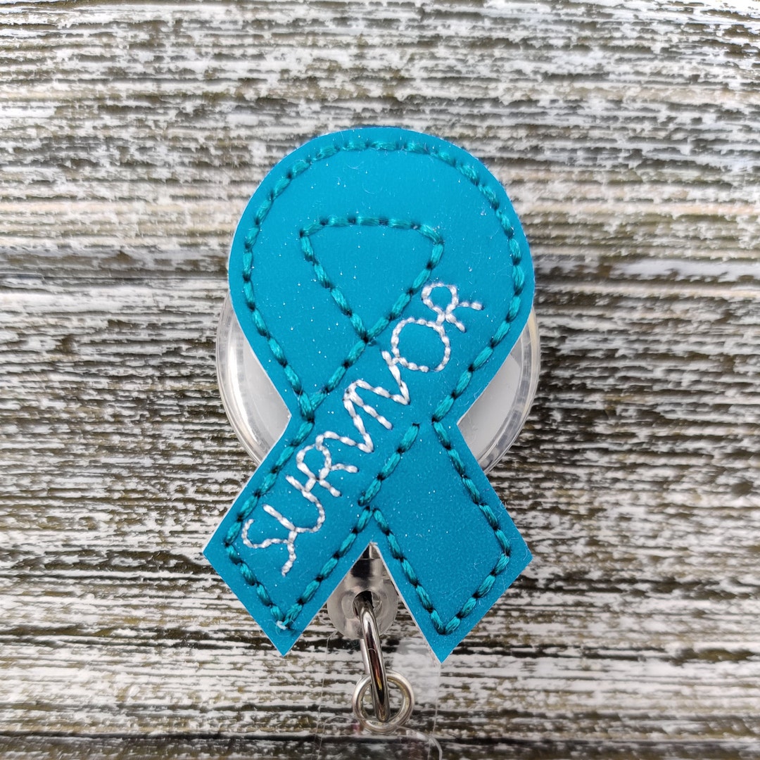 Teal Shimmer Vinyl Survivor Ribbon Badge Holder Teal - Etsy
