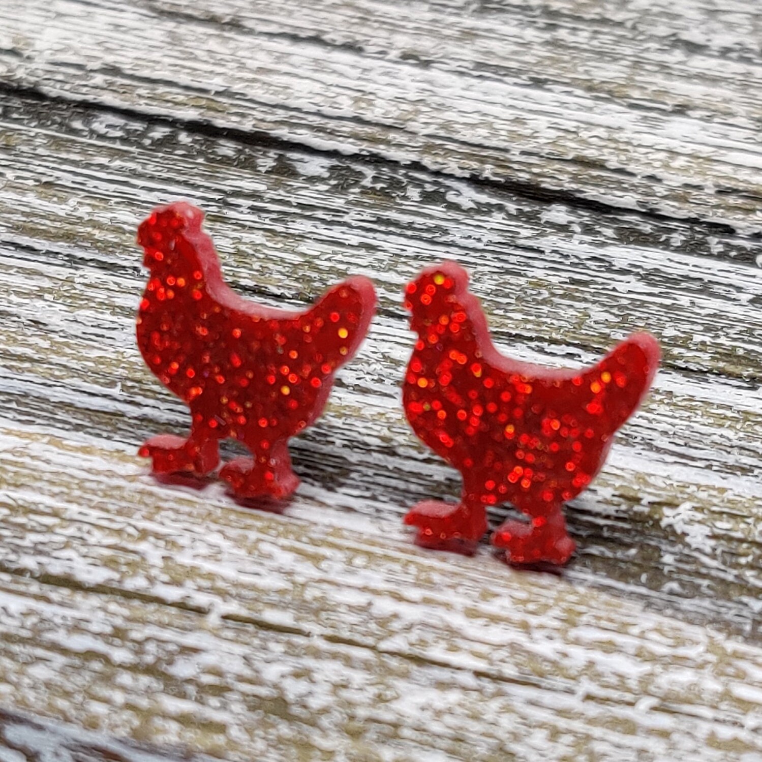 Red Glitter Chicken Stud Earrings | Etsy