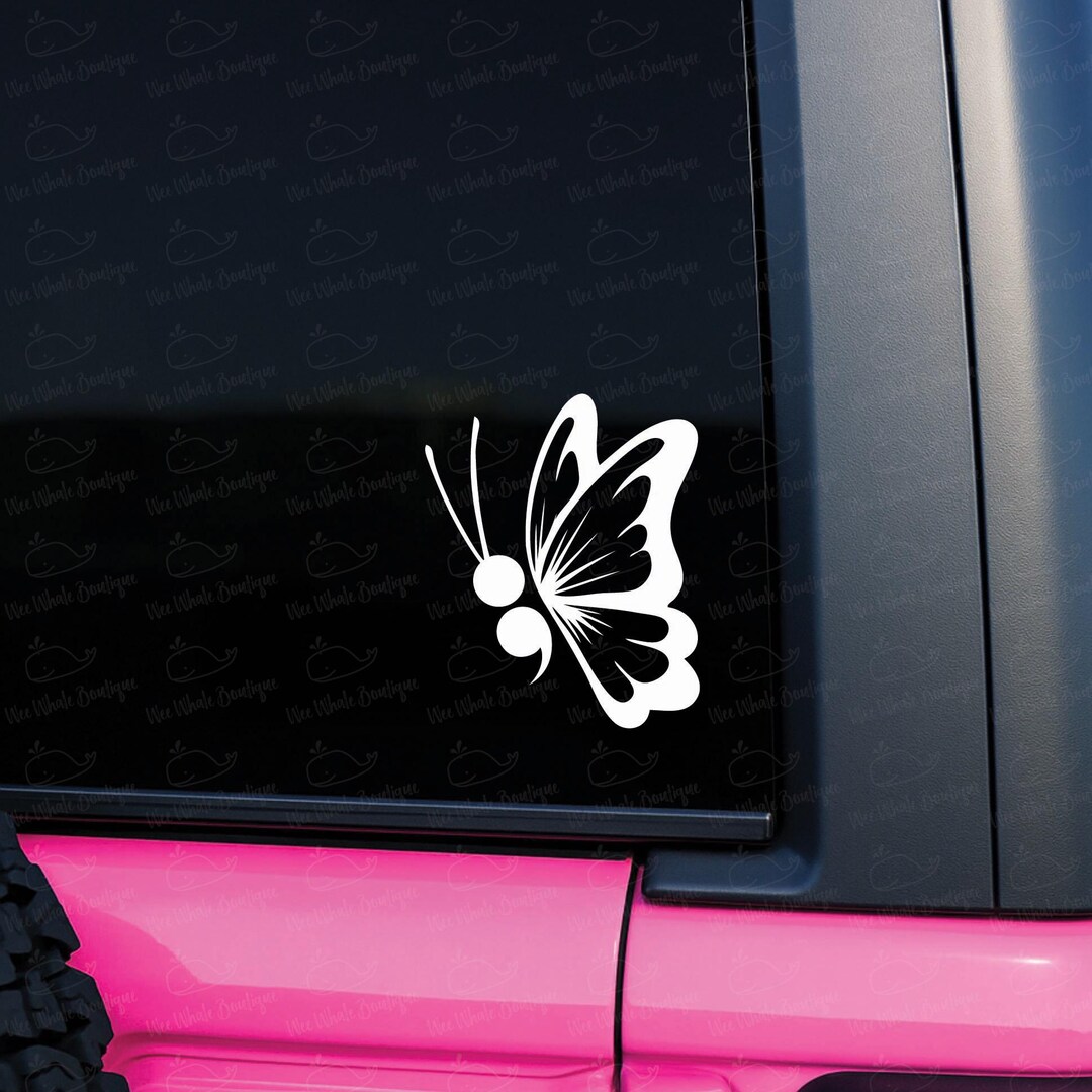 Semicolon Butterfly Outdoor Vinyl Decal, Mental Health Awareness Decal ...
