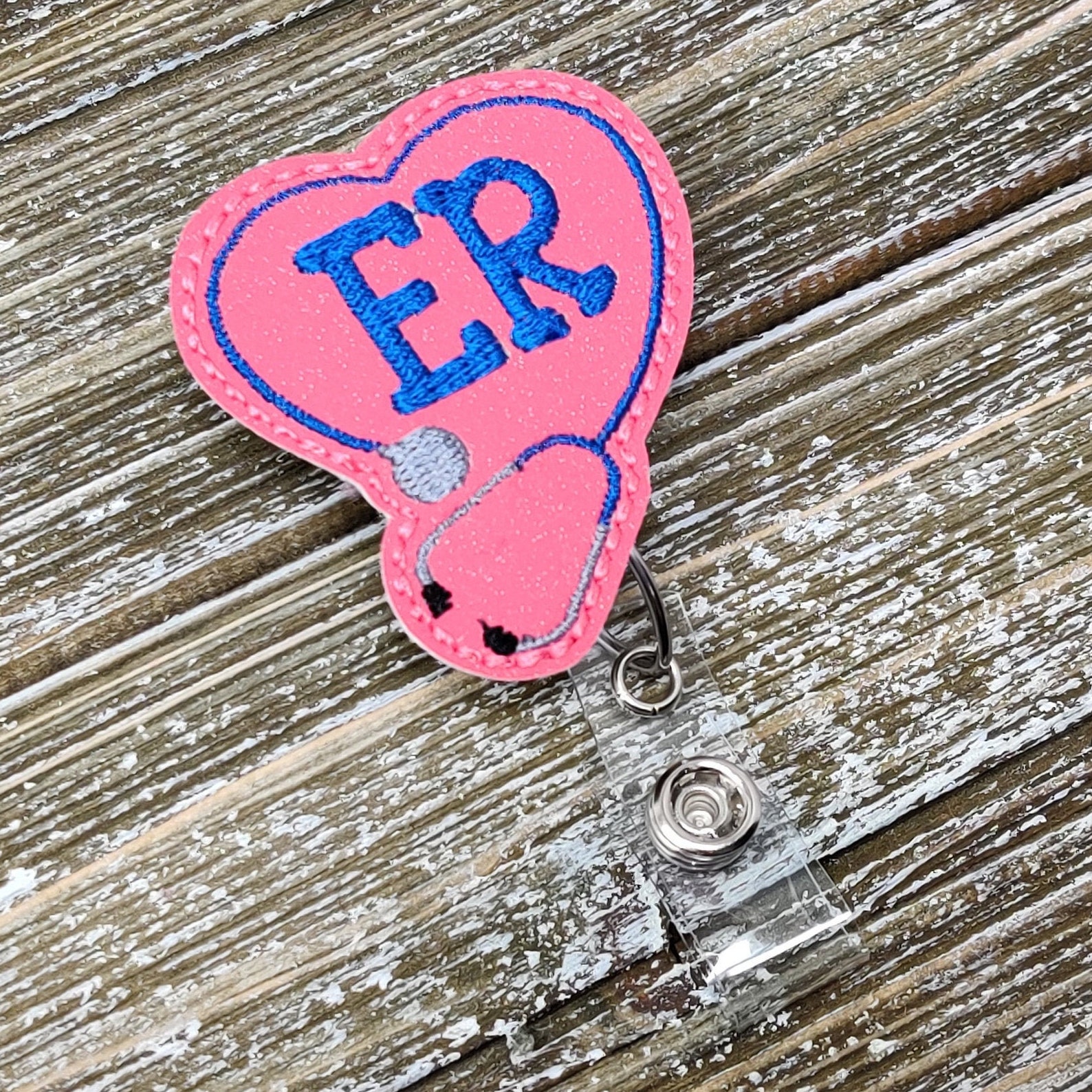 Pink and Blue ER Stethoscope Heart Badge Holder ER - Etsy