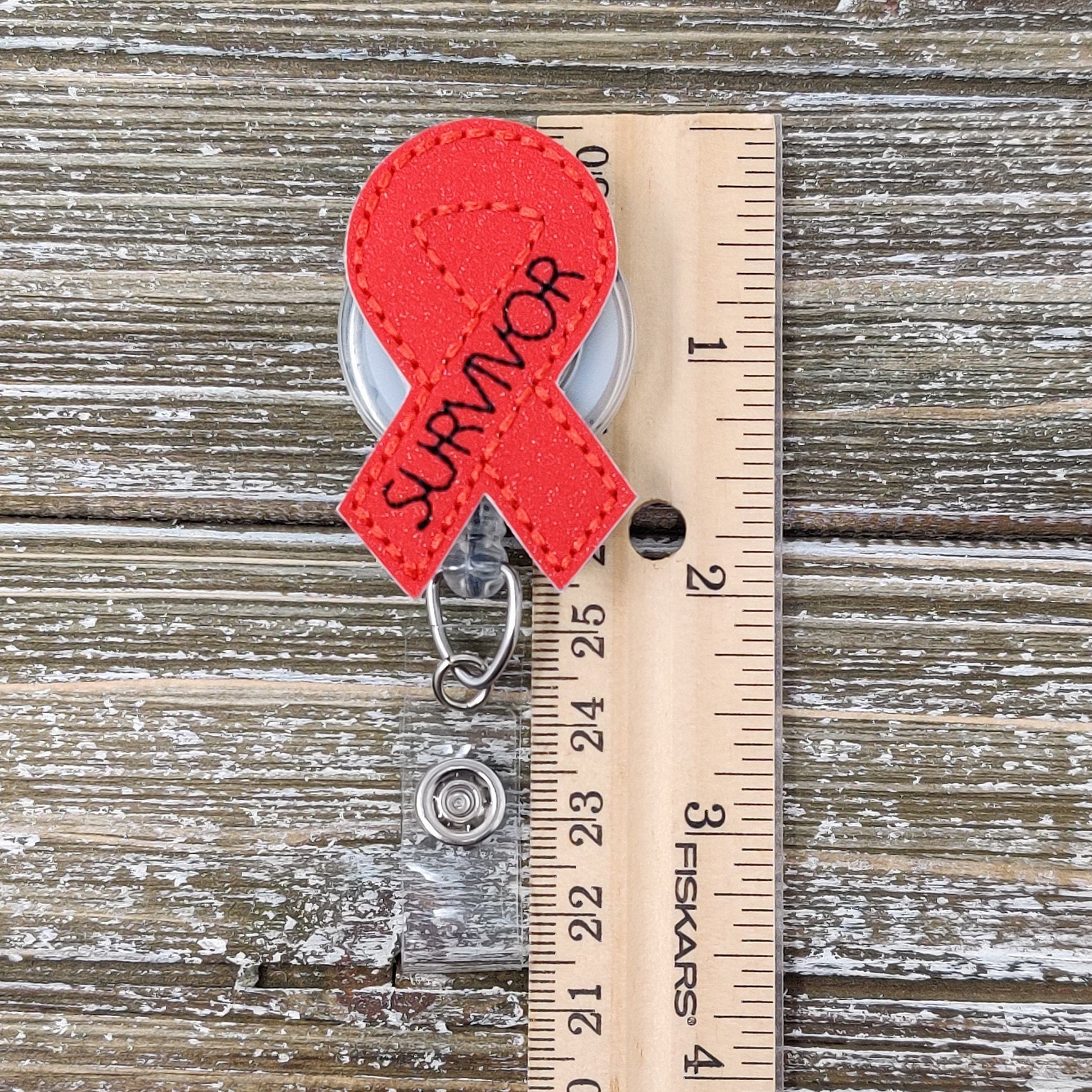 Red Shimmer Vinyl Survivor Ribbon Badge Holder Red Awareness - Etsy