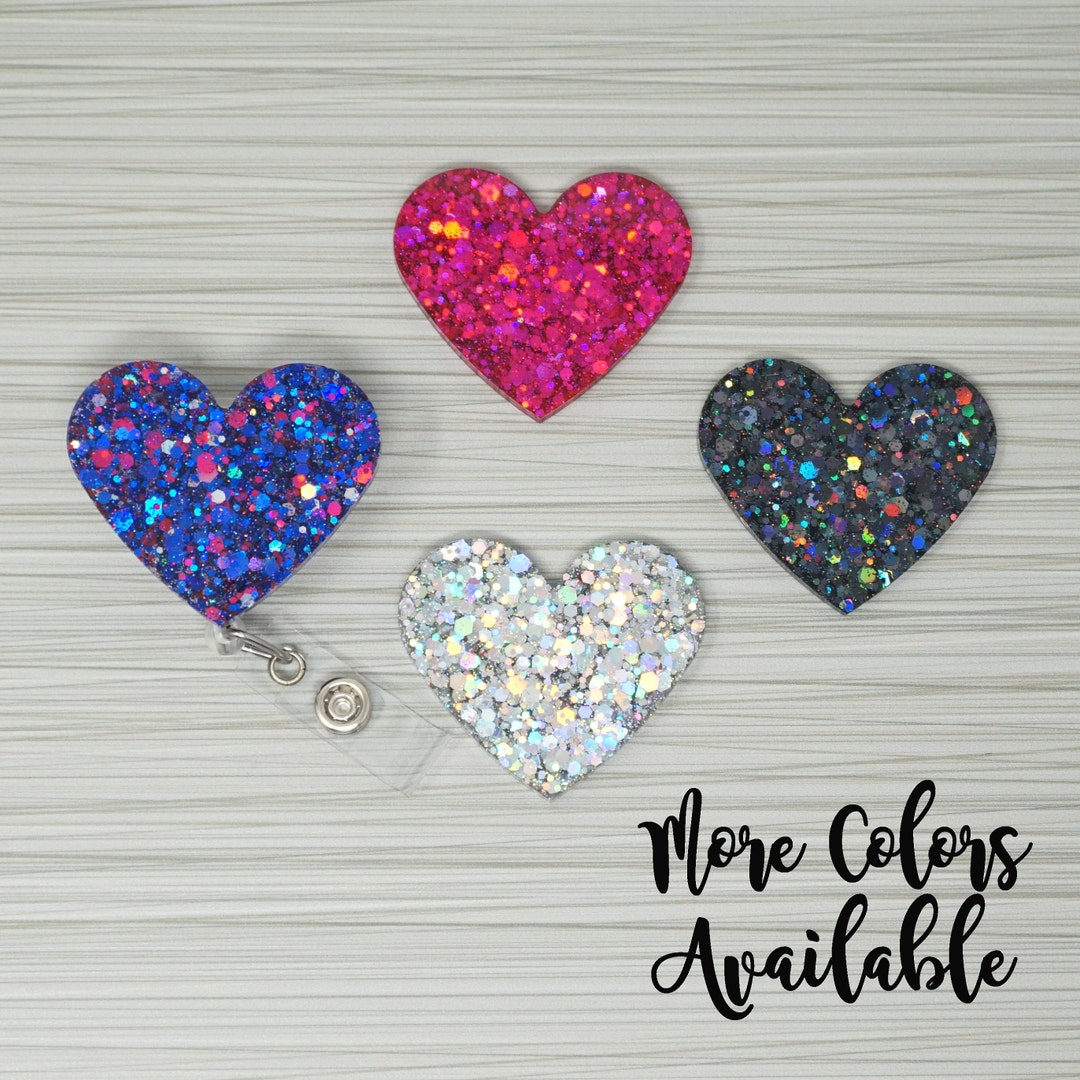Customizable Glitter Resin Heart Badge Holder, Monogram Resin Heart ...