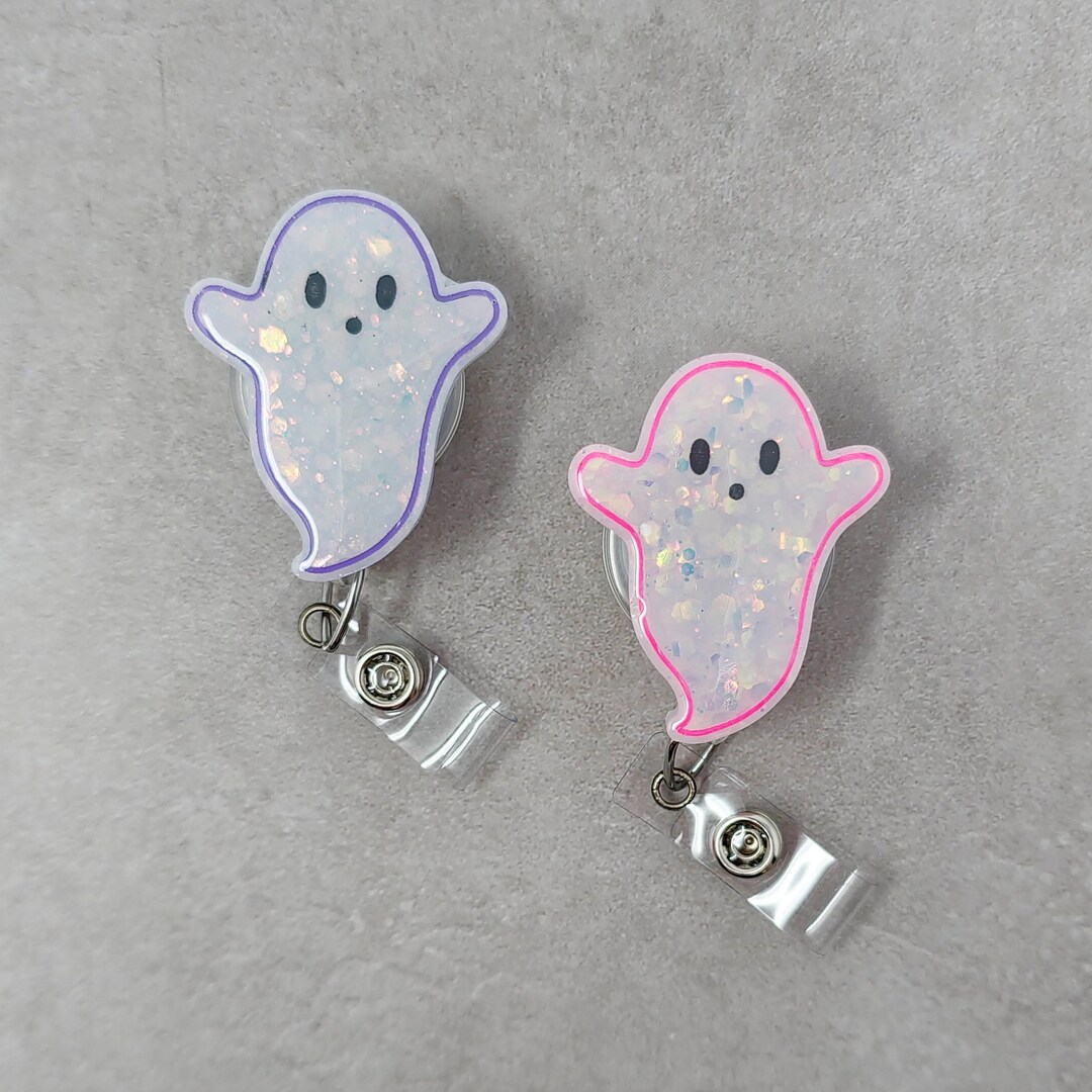 Glitter Resin Ghost Badge Holder, Ghost Badge Reel, Ghost Badge Holder ...