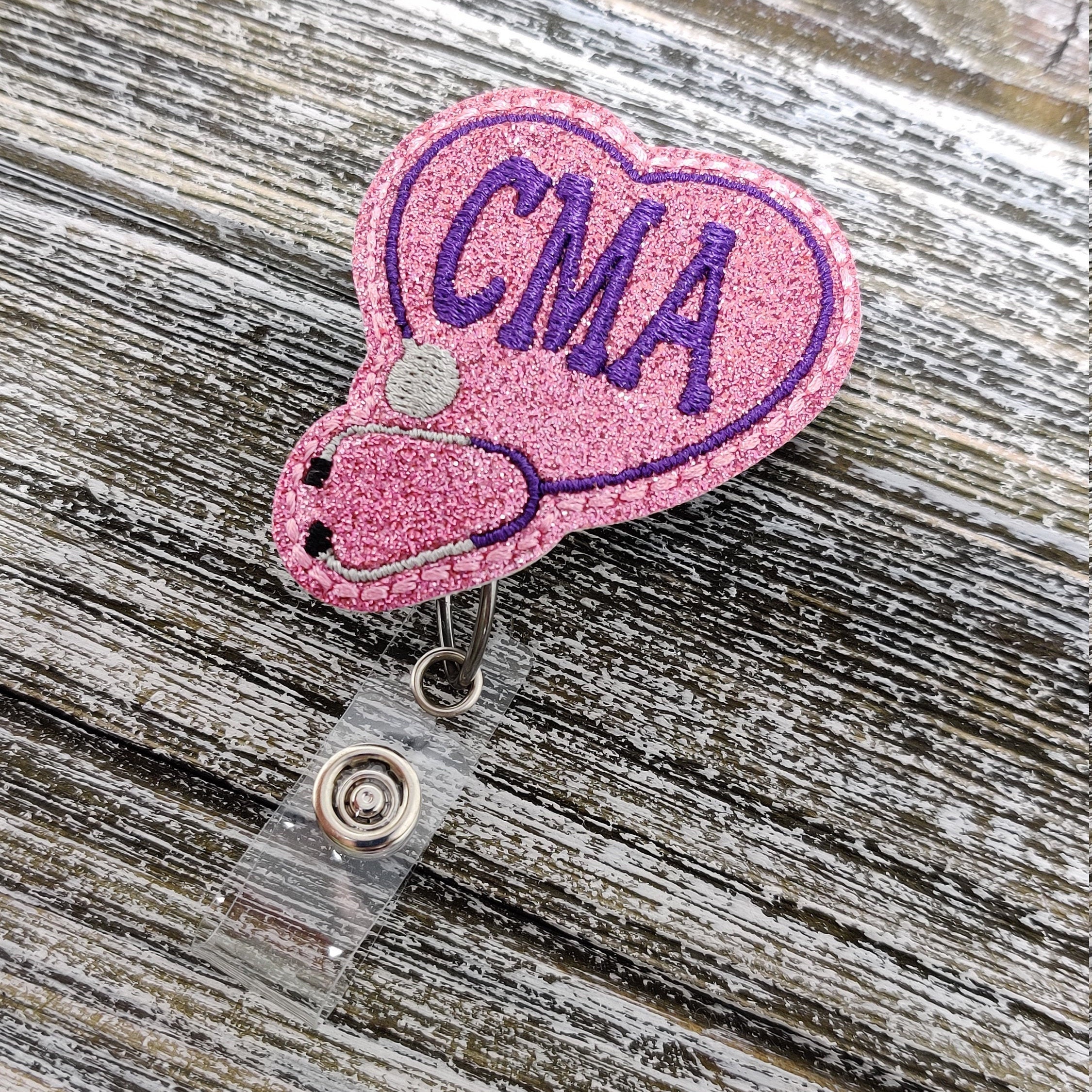 Pink Glitter Vinyl CMA Badge Holder, Certified Medical Assistant Badge ...