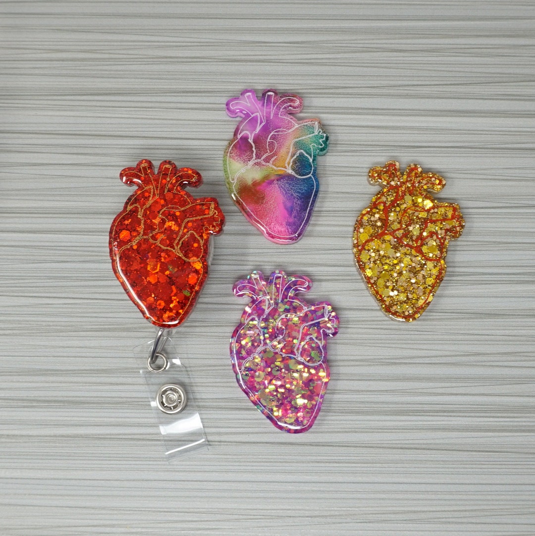 Glitter Resin Anatomical Heart Badge Holder, Anatomical Heart Badge ...