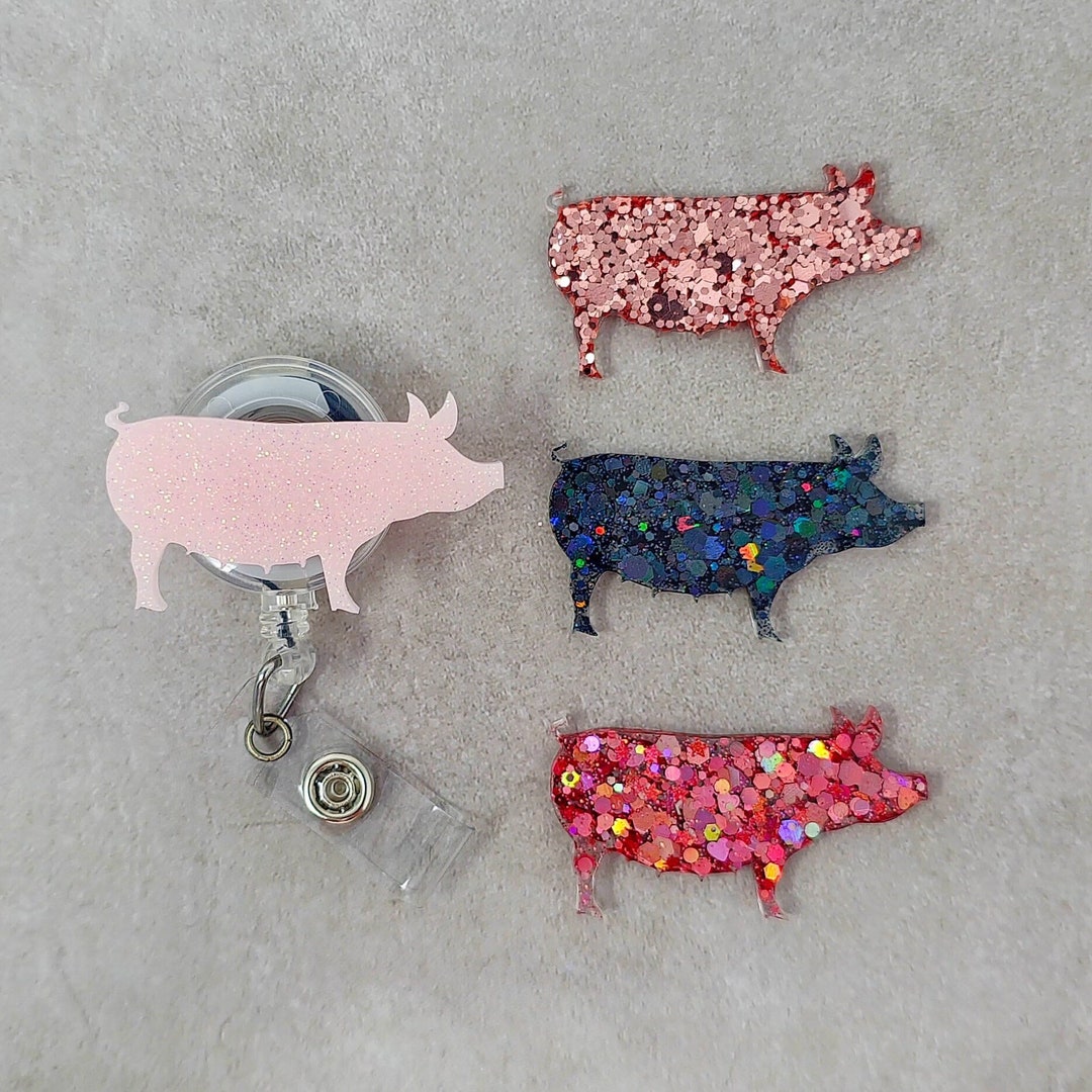 Pink Resin Sow Pig Badge Holder, Pink Pig Badge Reel, Pig Badge Holder ...