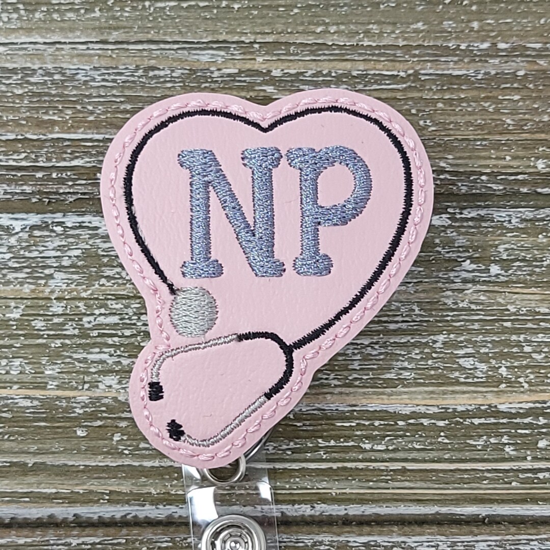 Pink and Gray Marine Vinyl NP Stethoscope Heart Badge Holder, Nurse ...