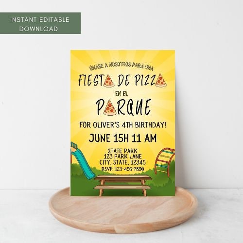 Pizza Party Invitation, Espanol, Digital Kids Birthday Invitation, Park ...