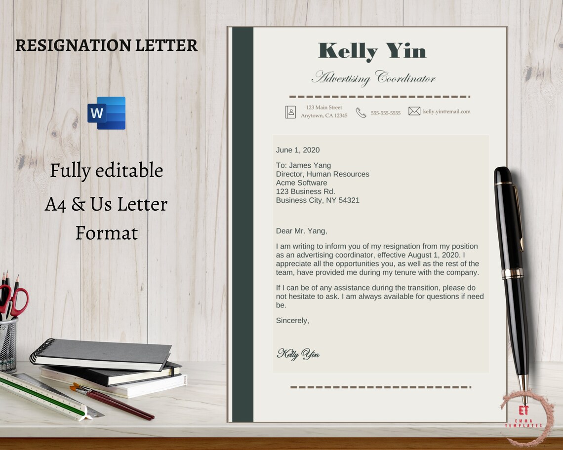 Resignation Letter | Resignation Template Word| Termination Letter ...