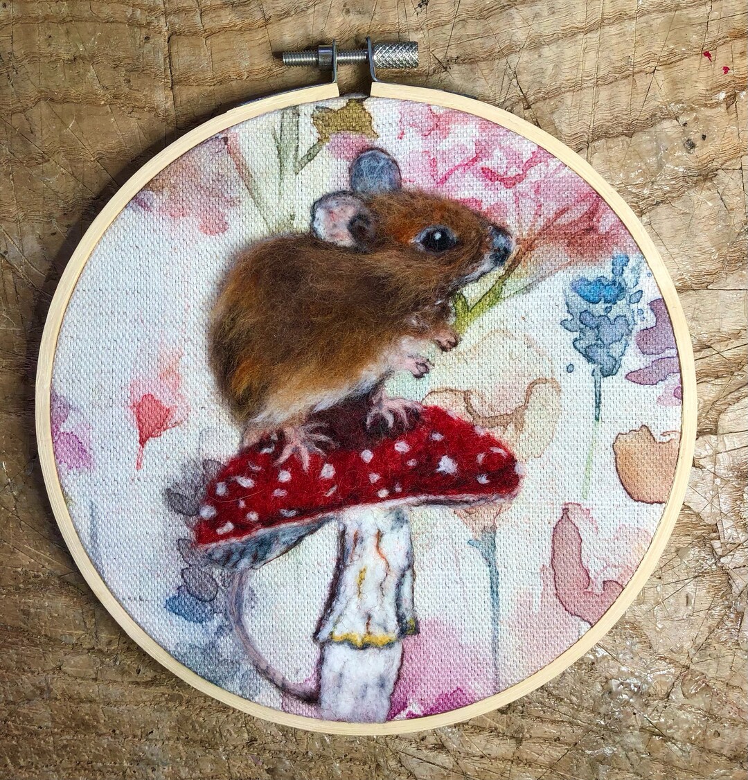 Field Mouse and Toadstool Wall Hanging Needle Felted Original - Etsy