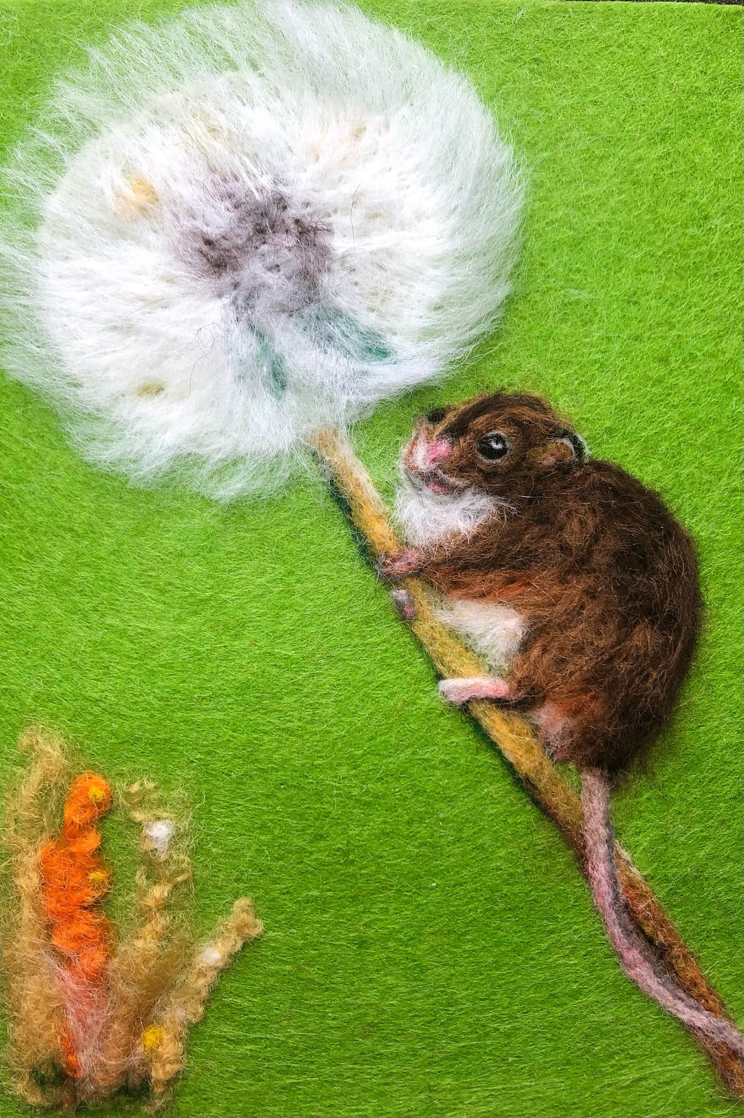 Mouse and Dandelion Picture / Greetings Card / Felt Art Painting Needle ...
