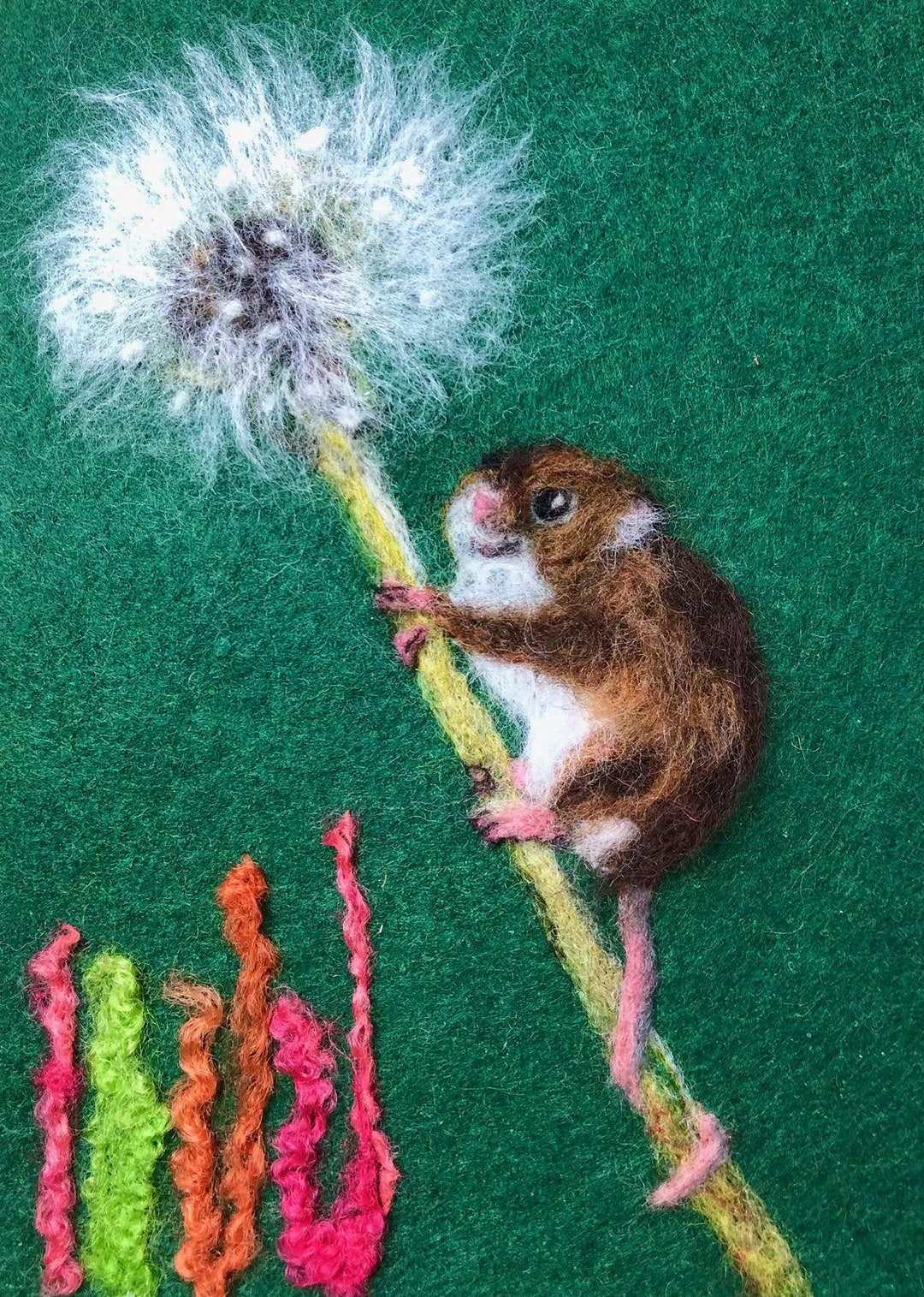 Mouse and Dandelion Picture / Greetings Card / Felt Art Painting ...