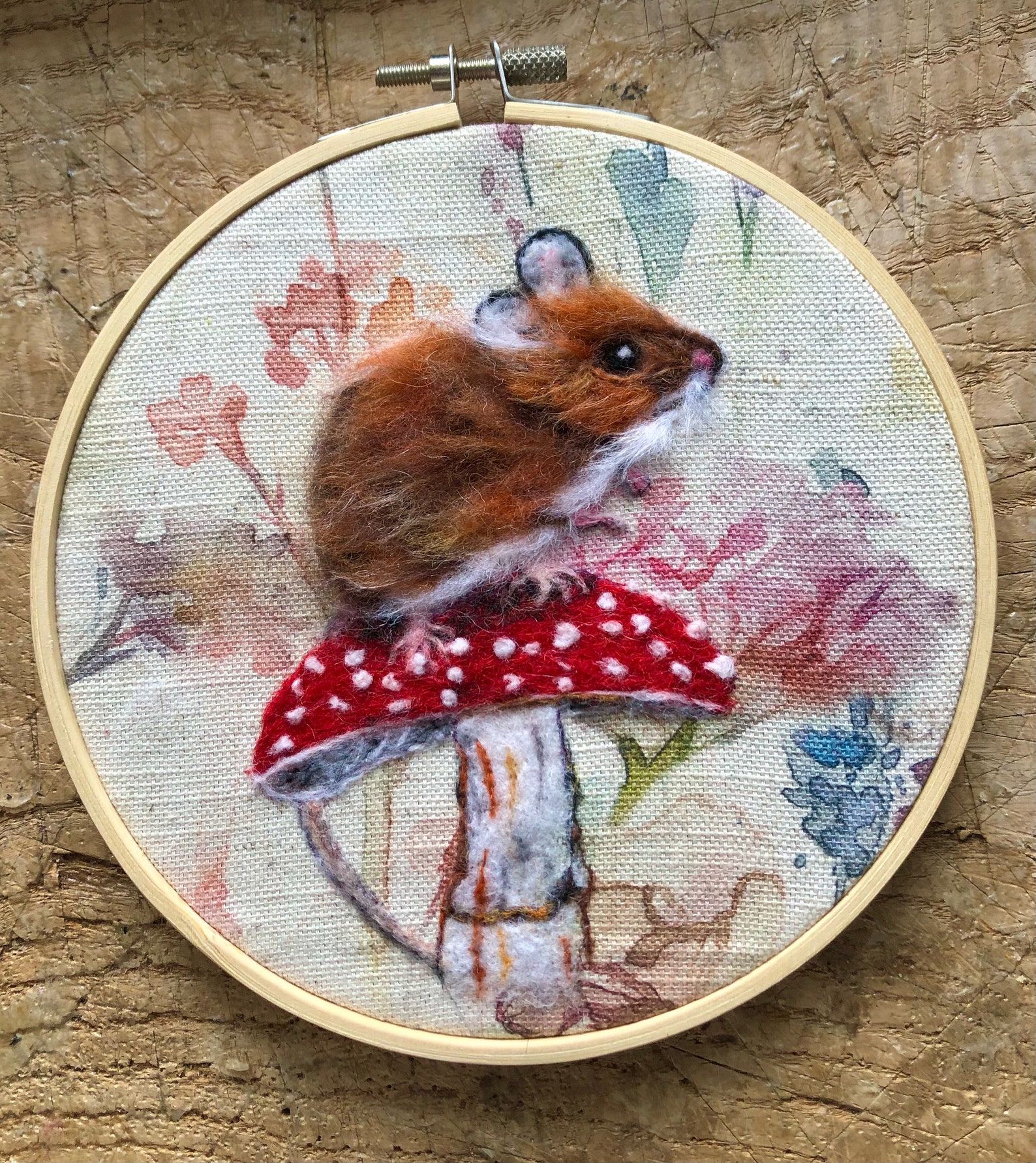 Field Mouse and Toadstool Wall Hanging- Needle Felted Original - Framed ...