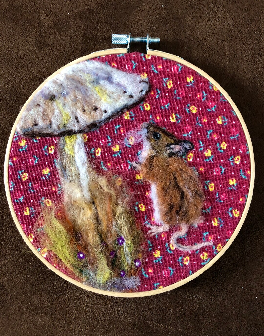 Mouse and Toadstool Wall Hanging- Needle Felted Original - Framed in a ...