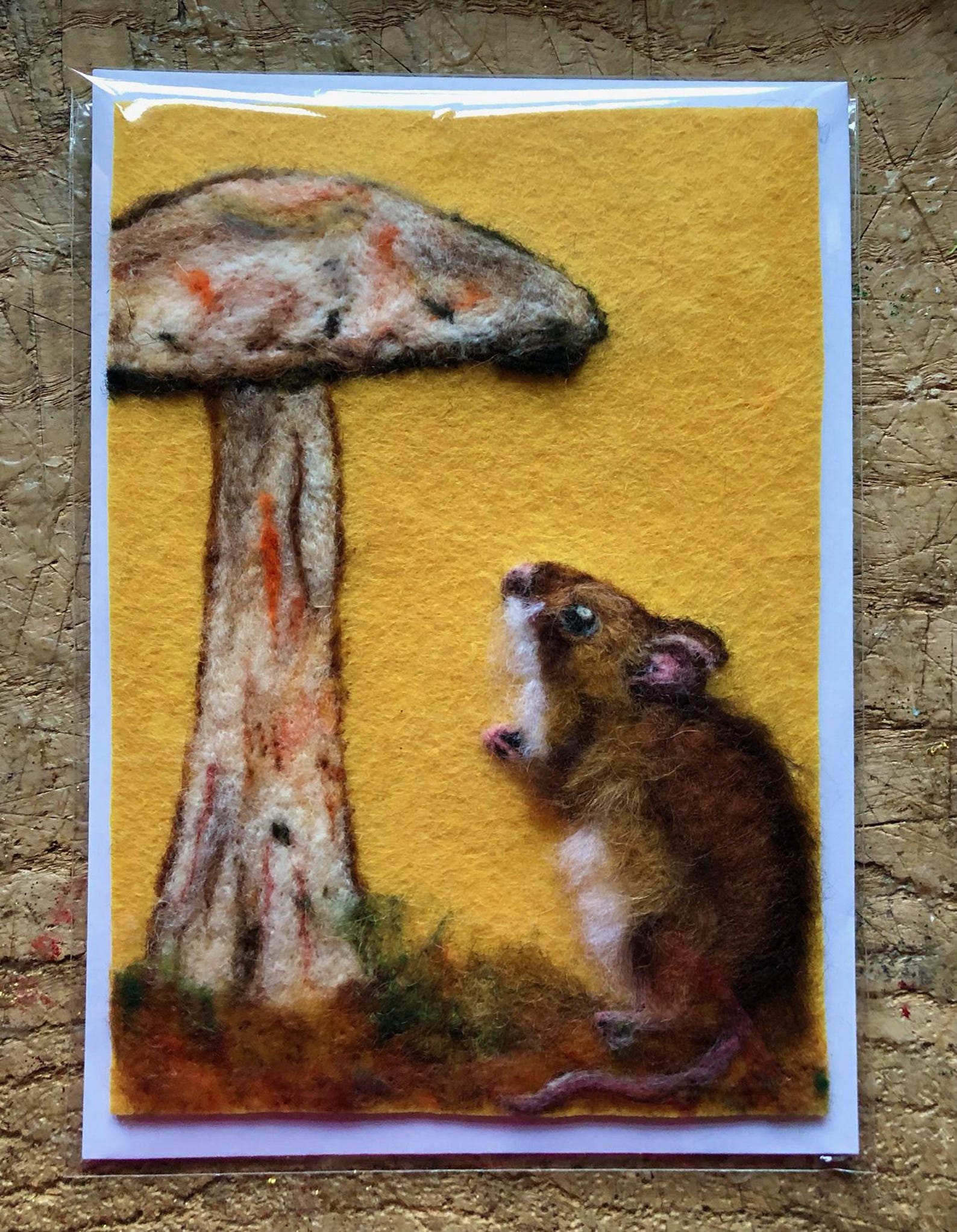 Mouse and Toadstool Picture / Greetings Card - Needle Felted Original ...