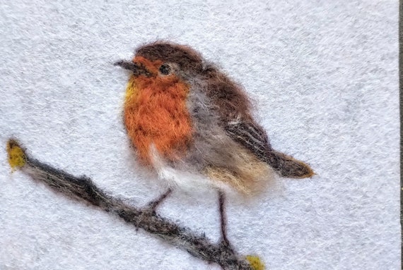 Robin Picture / Greetings Card / Felt Art Painting Needle | Etsy