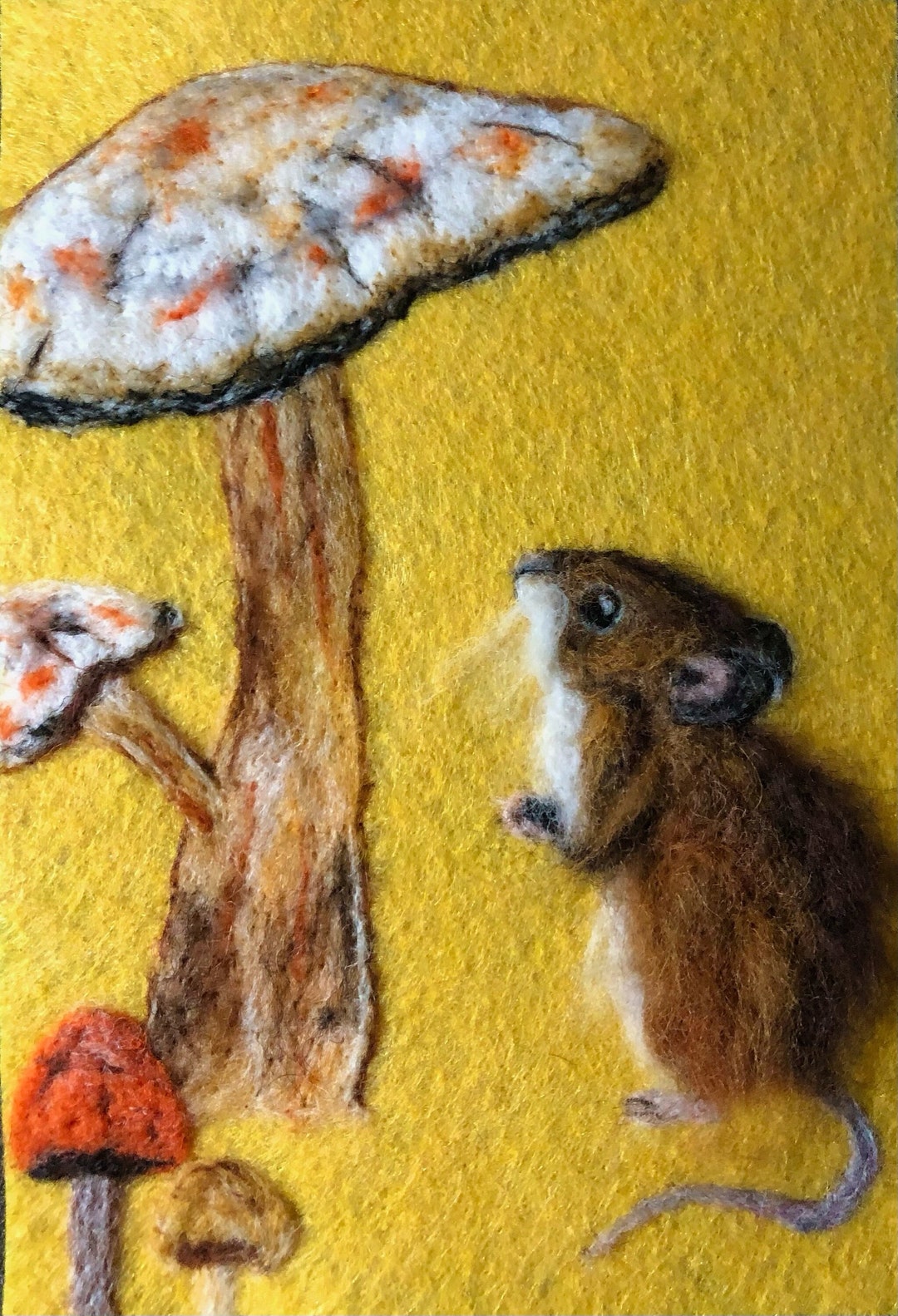 Mouse and Toadstool Picture / Greetings Card Needle Felted Original ...