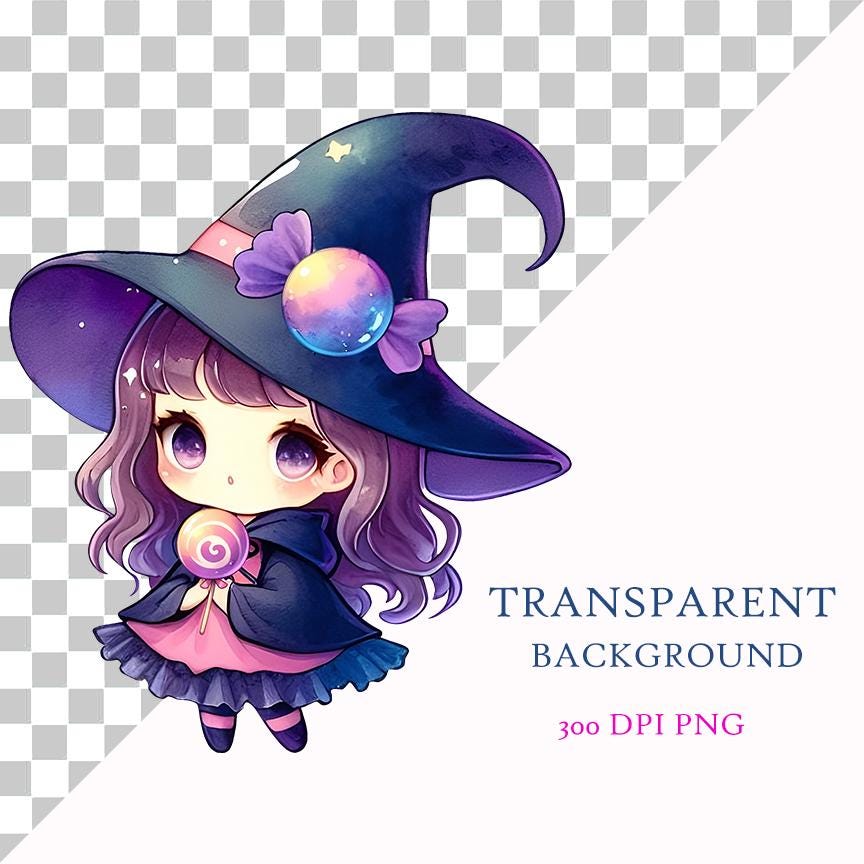 Cute Halloween Clip Art, Watercolor Kawaii Halloween, Witch, Pumpkin ...