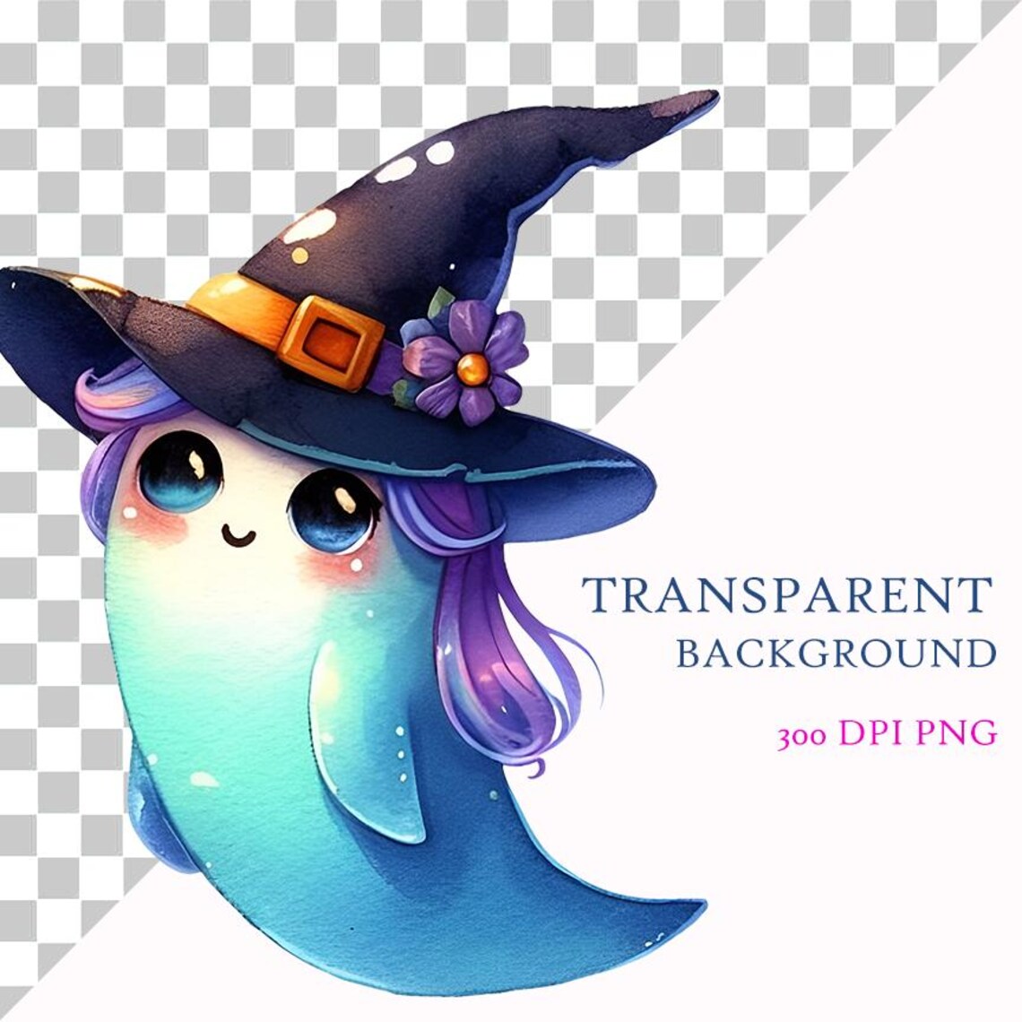 Cute Halloween Ghost Clip Art, Watercolor Kawaii Halloween, Skull ...