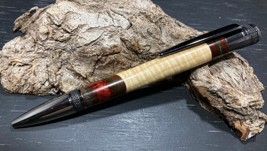 Sharp Gun Metal Ballpoint Pen Made With Figured Ash and Exotic Wood ...