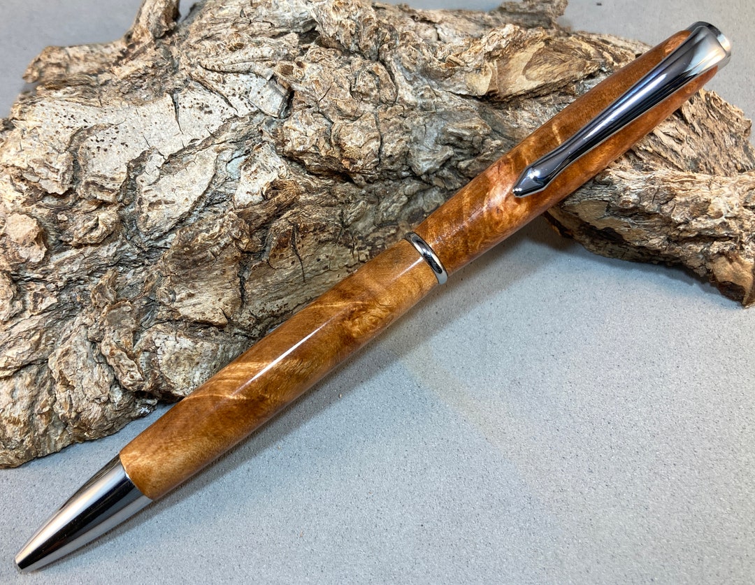 Slender Chrome Ballpoint Pen Made With Maple Burl (#2341) - Etsy