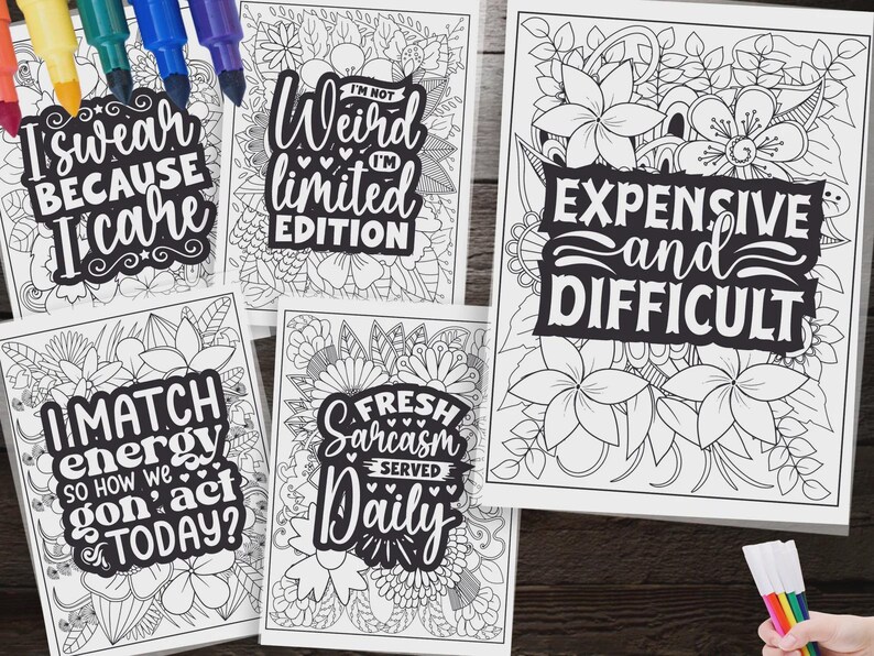 100 Funny Quotes Coloring Pages Instant Digital Download for Relaxation ...