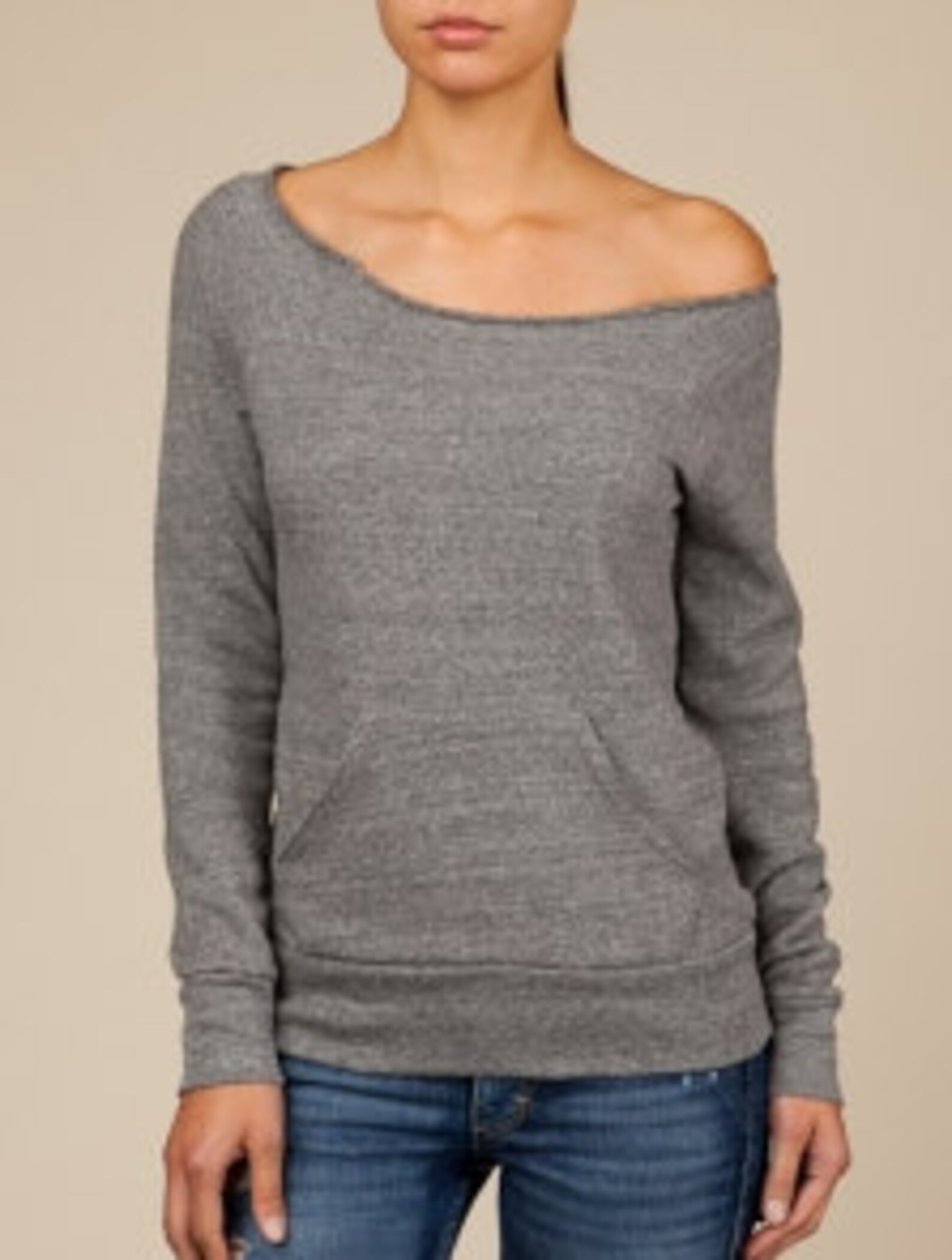 SHENANIGANS INSTIGATOR: Raw Edge off the Shoulder in Heather Grey/black ...