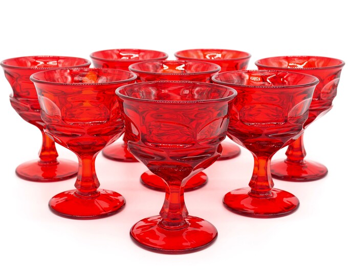 Vintage Ruby Red Fostoria Goblets in Argus Pattern, Set of 8 Champagne ...