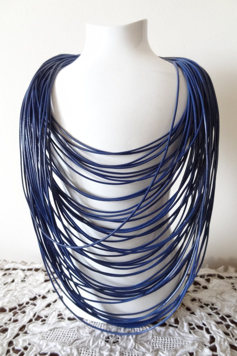 Multi Strand Necklace, Dark Blue Cord Statement Jewelry, String ...