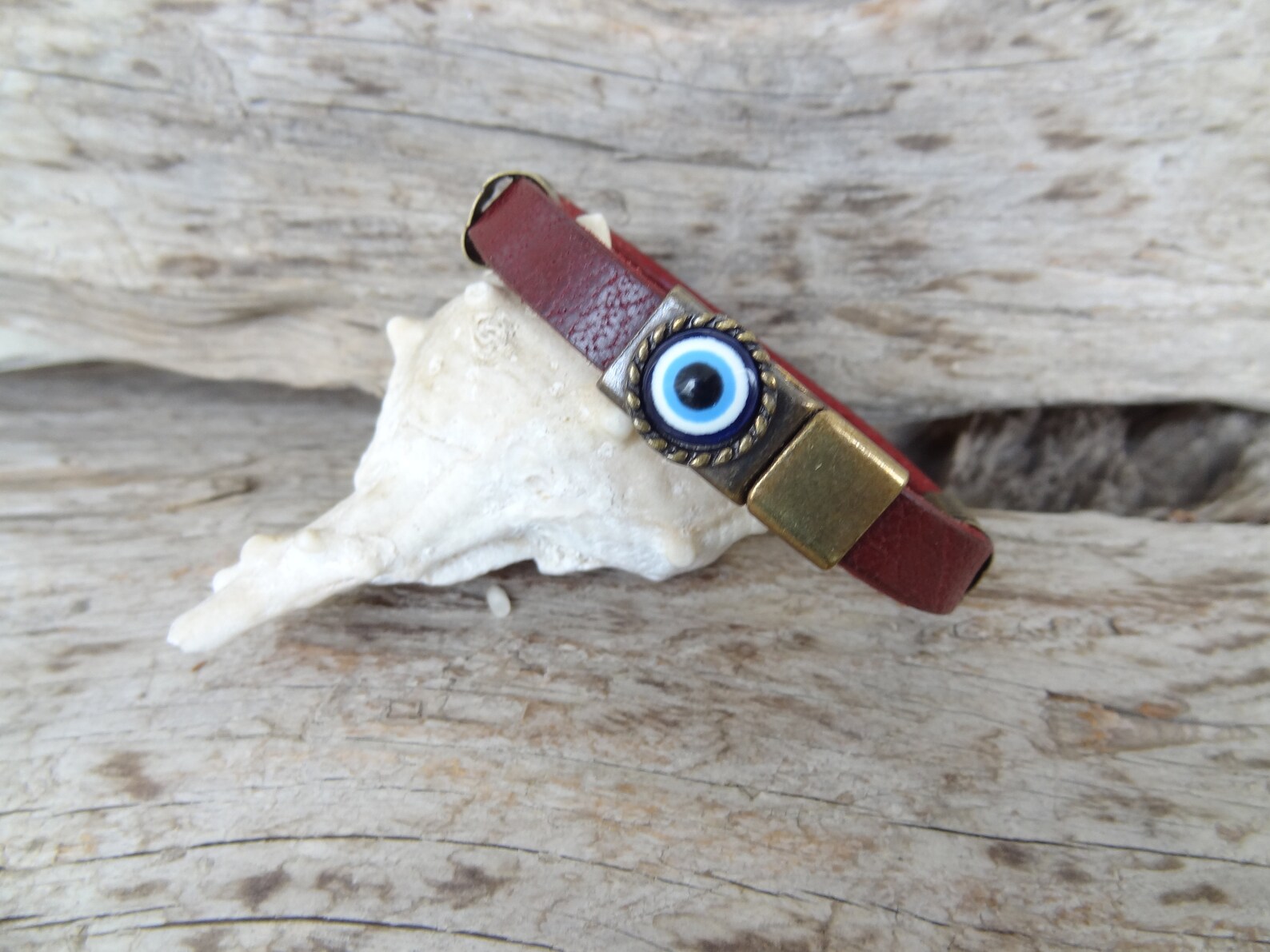 Men's Evil Eye Bracelet Burgundy Thick Leather With | Etsy