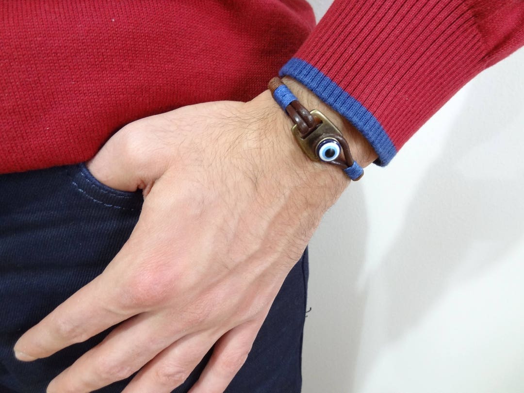 Men's Evil Eye Bracelet,brown Leather Bracelet, Protection Bracelet ...