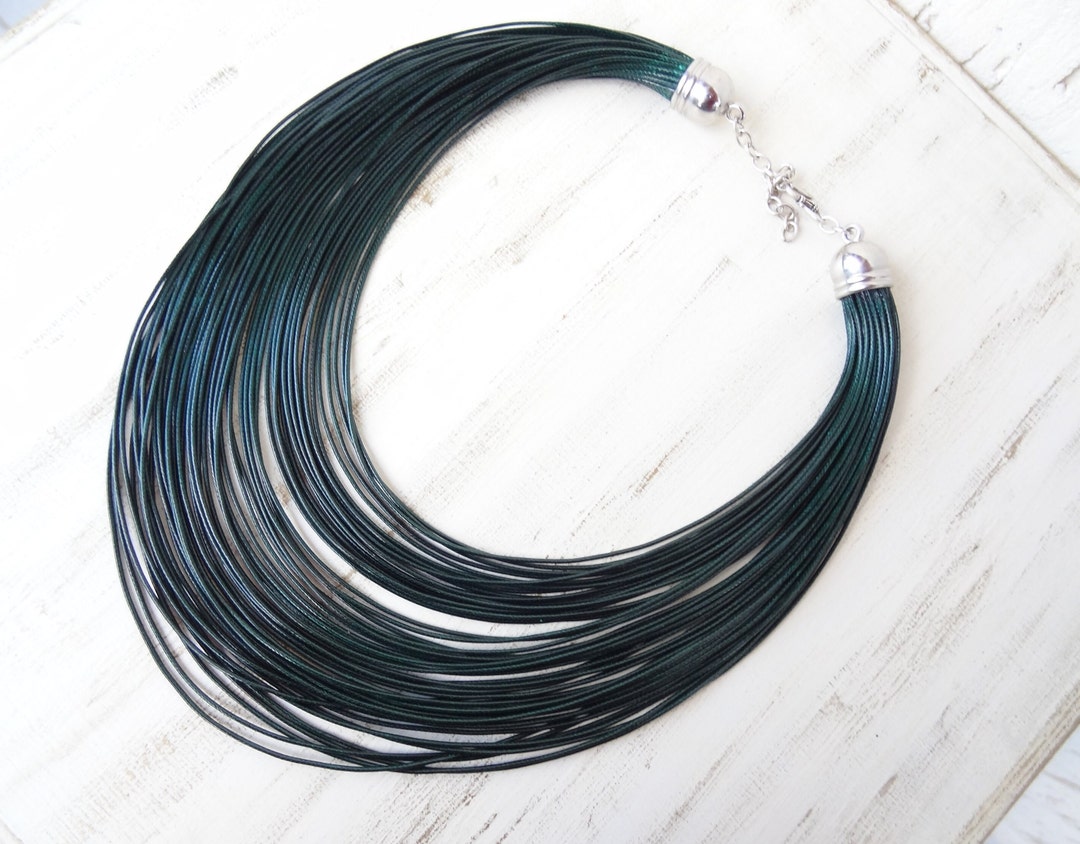 Multi Strand Necklace, Emerald Green Cord Necklace, Statement Jewelry ...