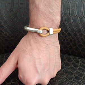 Men's Yellow Leather Bracelet, Leather Jewelry, Yellow Leather With ...
