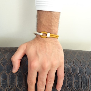 Men's Yellow Leather Bracelet, Leather Jewelry, Yellow Leather With ...