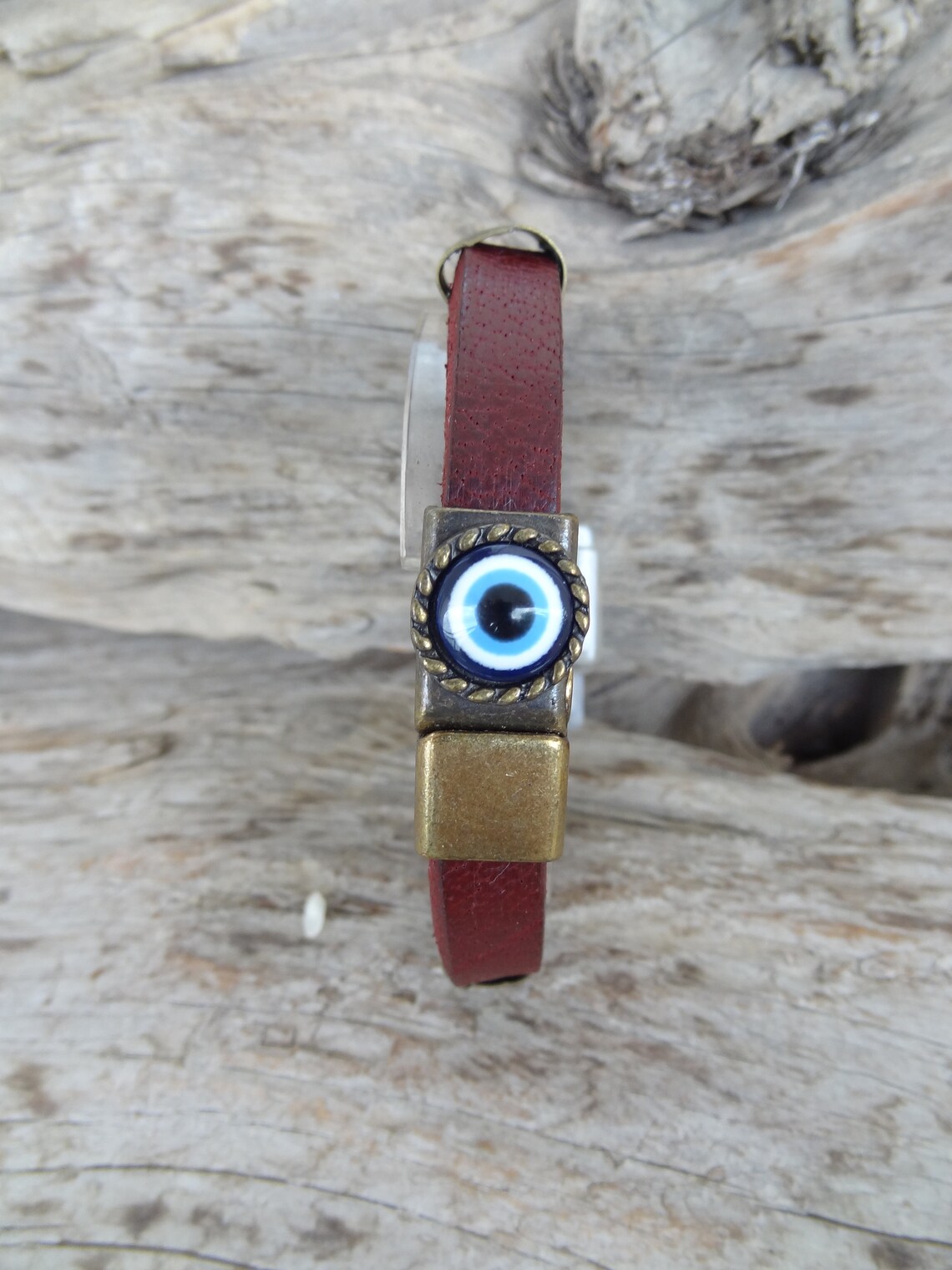 Men's Evil Eye Bracelet Burgundy Thick Leather With | Etsy