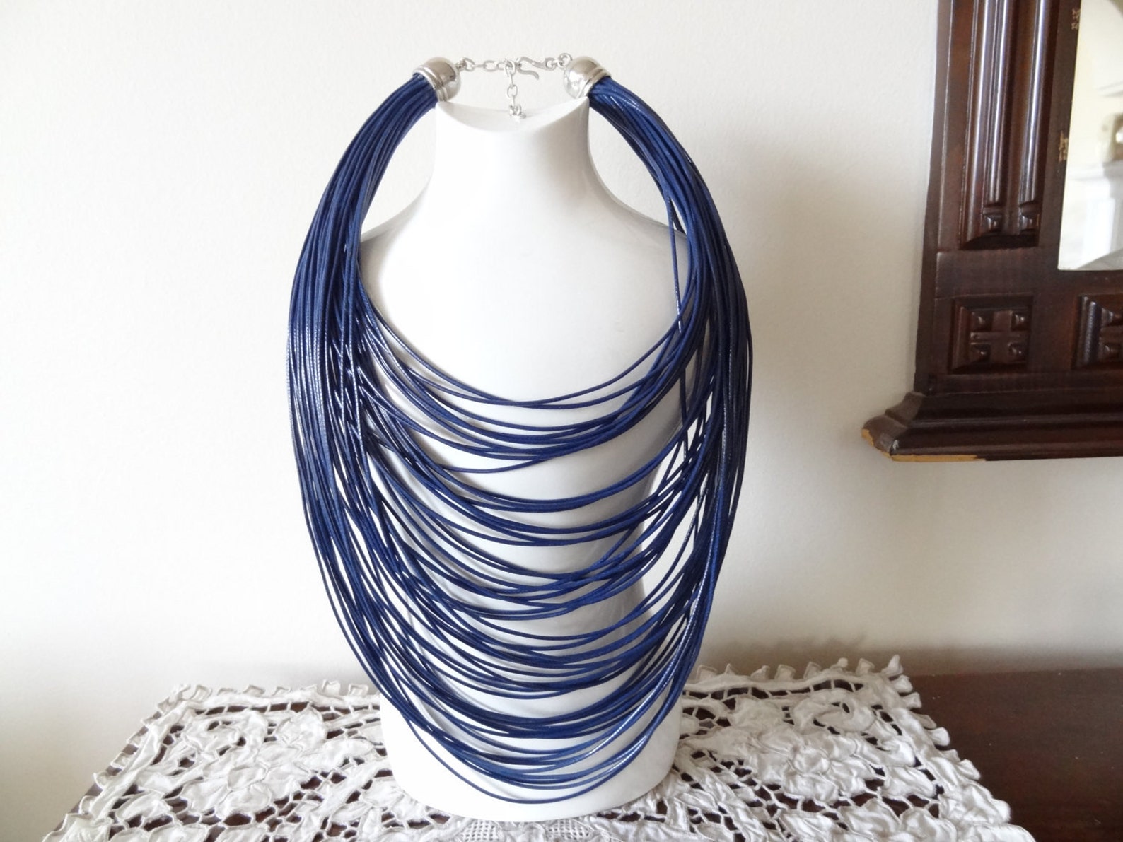 Multi Strand Necklace, Dark Blue Cord Statement Jewelry, String ...